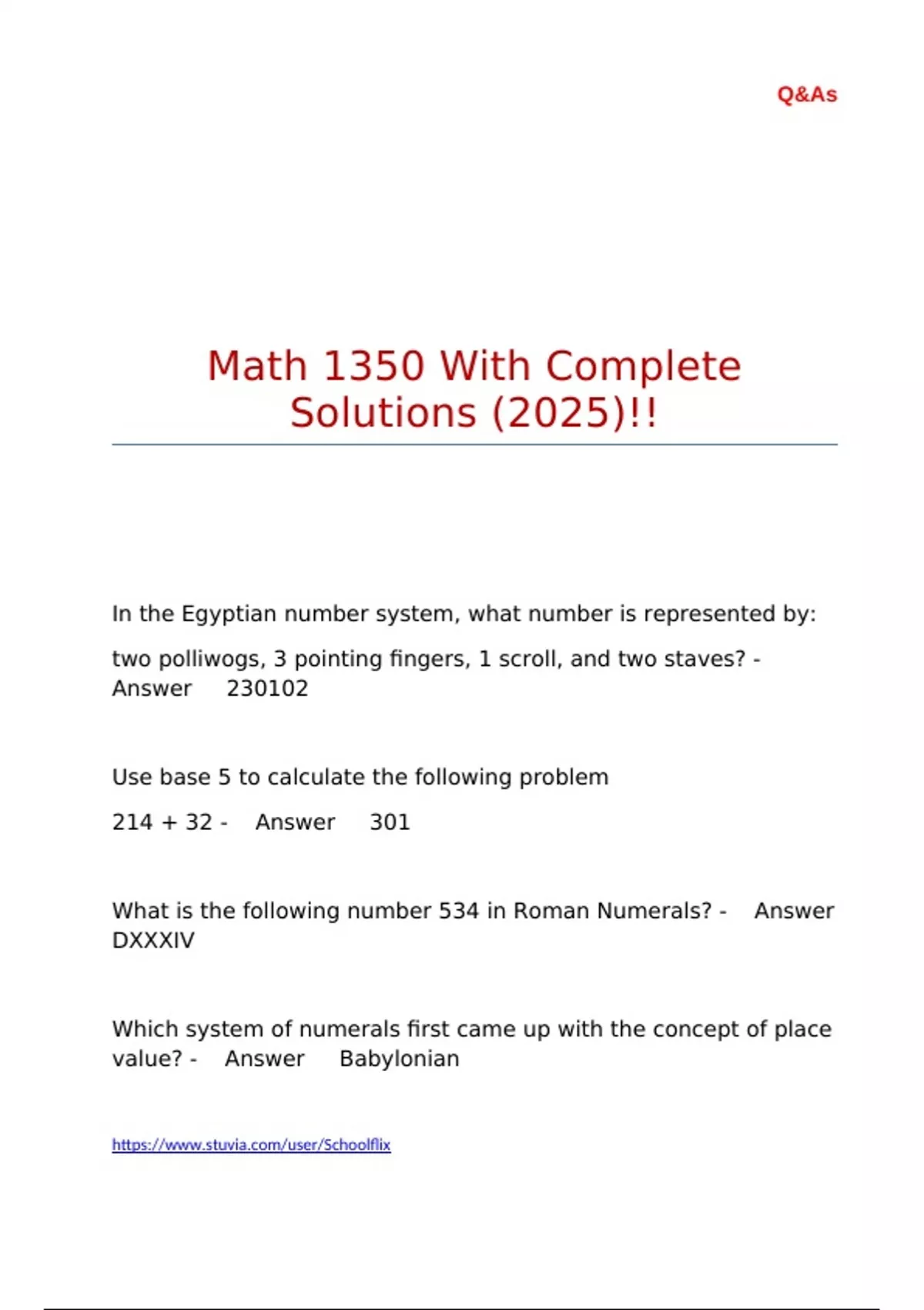 Math 1350 With Complete Solutions (2025)!! - MATH 1350 - Stuvia US