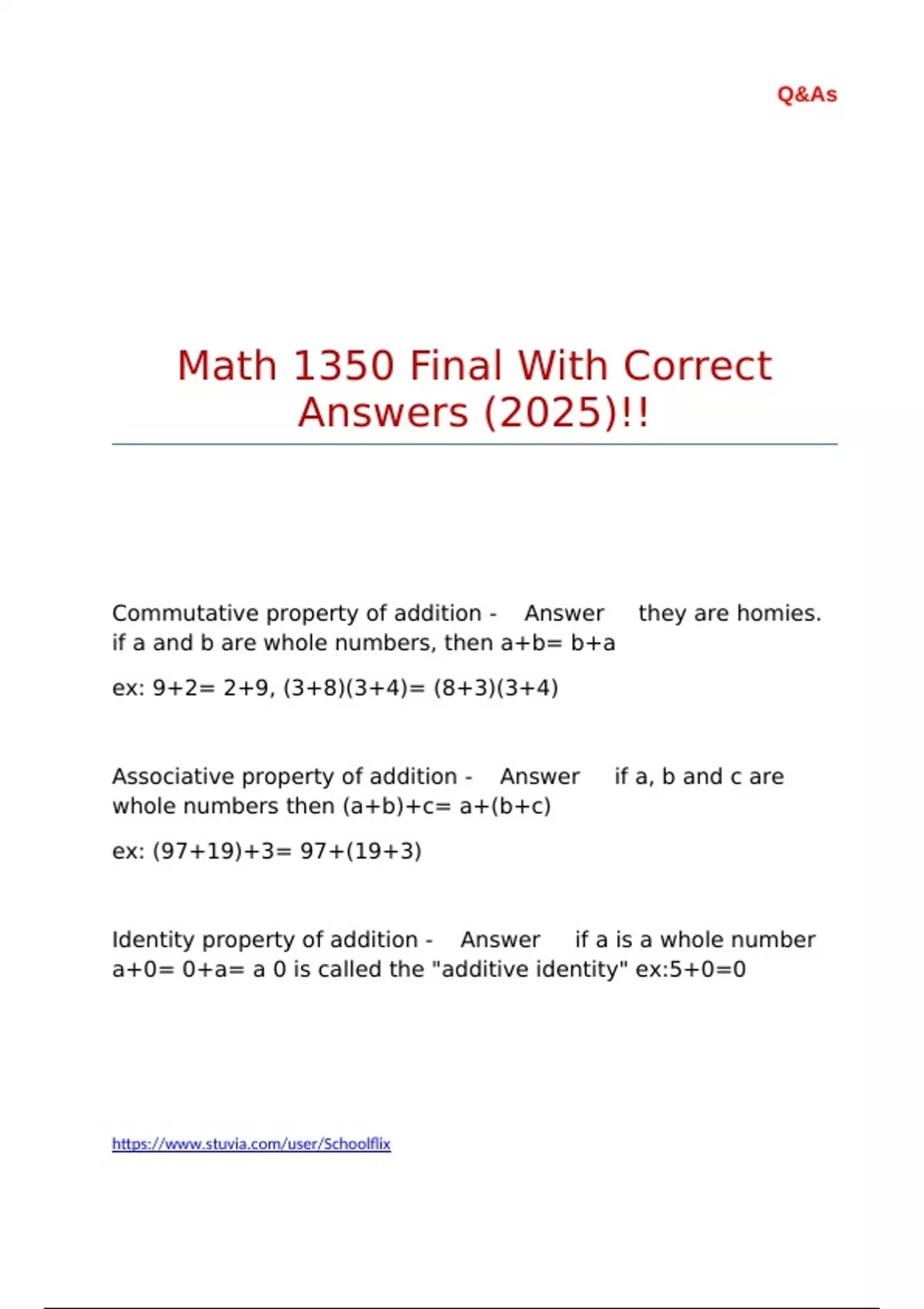 Math 1350 Final With Correct Answers (2025)!!. - MATH 1350 - Stuvia US