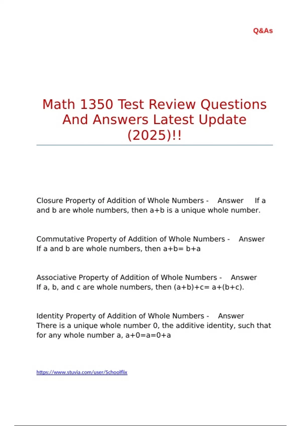 Math 1350 Test Review Questions And Answers Latest Update 2025