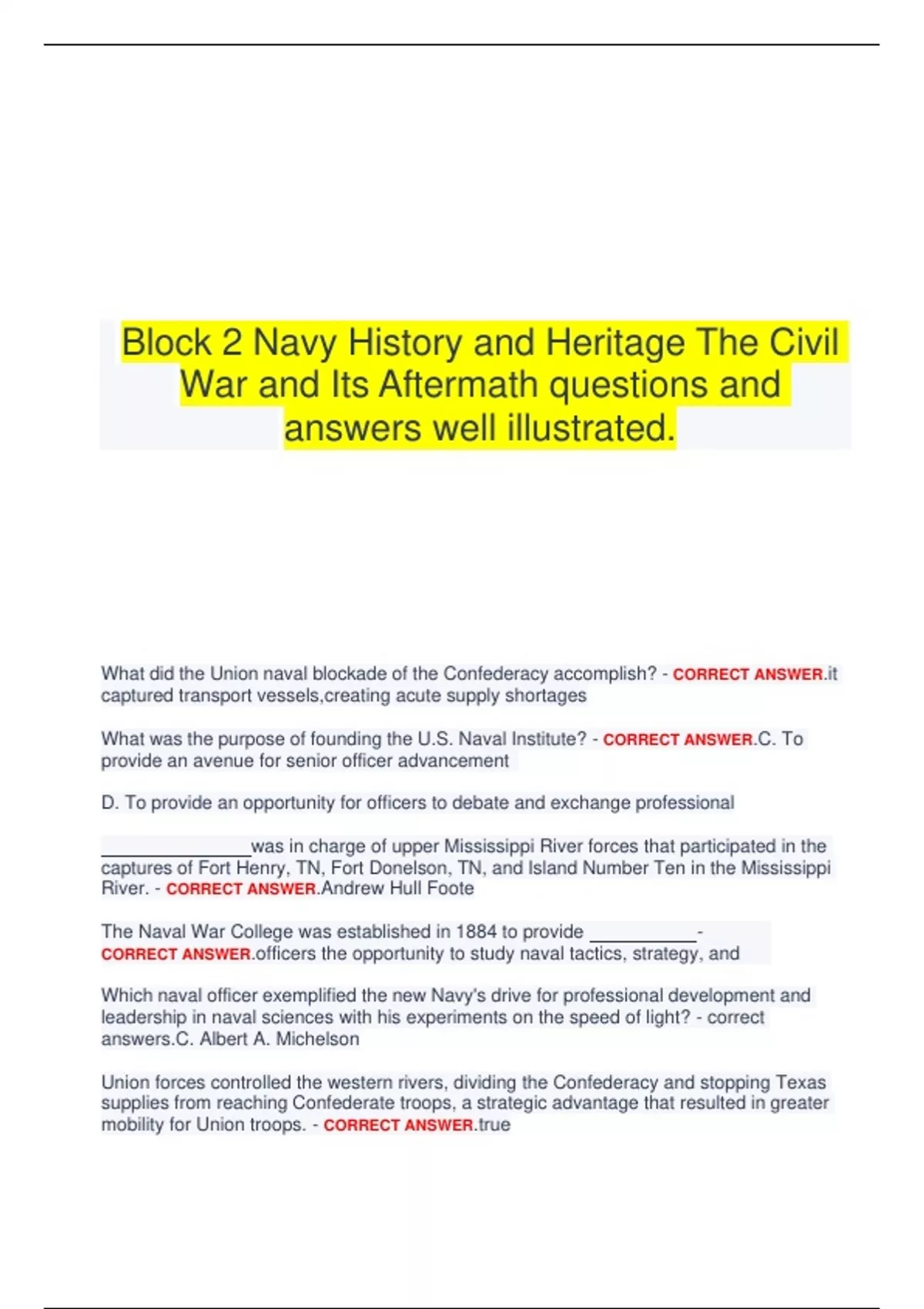 Block 2 Navy History and Heritage The Civil War and Its Aftermath ...