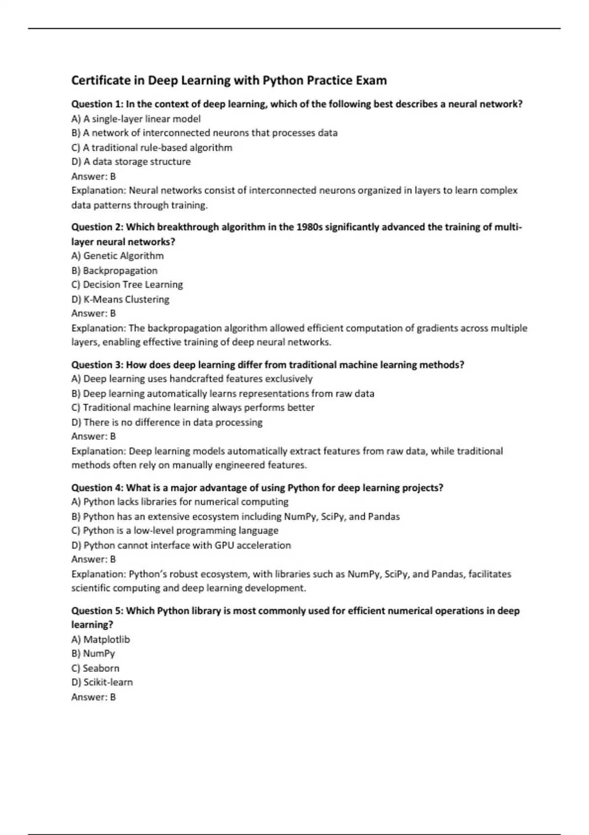 Certificate in Deep Learning with Python Practice Exam - Computers - Stuvia US