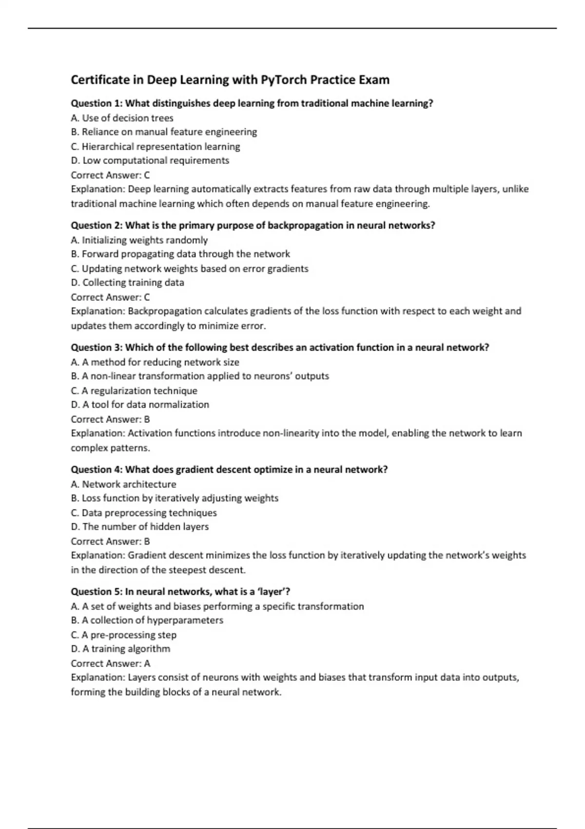 Certificate in Deep Learning with PyTorch Practice Exam - Computer Tech - Stuvia US