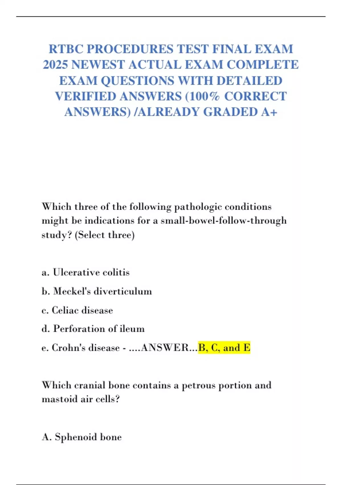 RTBC PROCEDURES TEST FINAL EXAM 2025 NEWEST ACTUAL EXAM COMPLETE EXAM ...