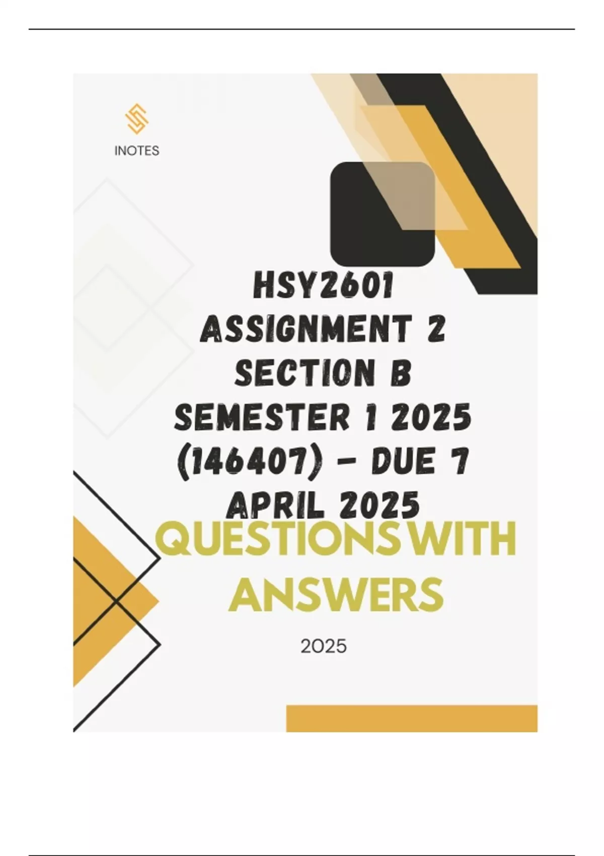 HSY2601 Assignment 2 SECTION B Semester 1 2025 (146407) - DUE 7 April ...