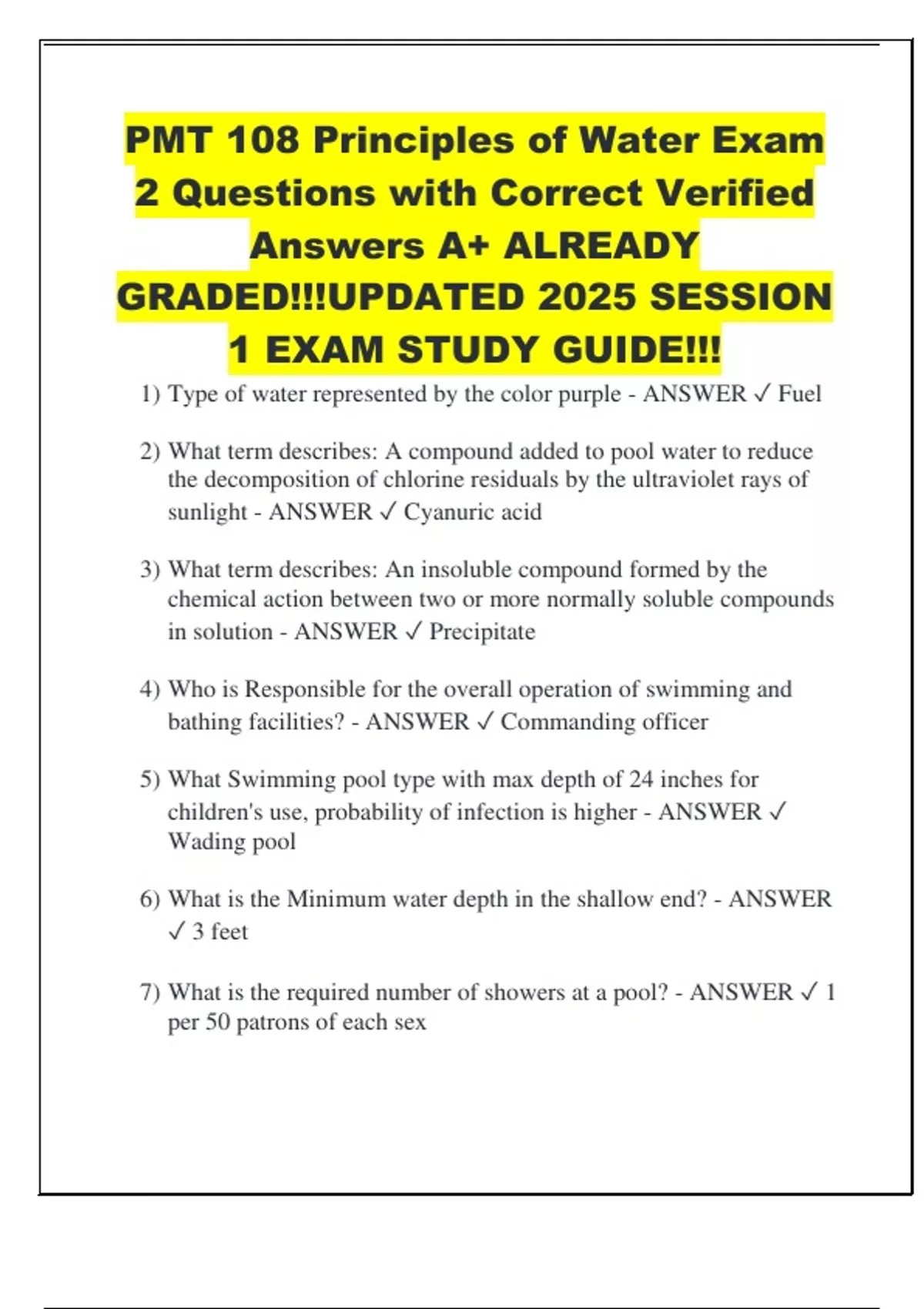 PMT 108 Principles of Water Exam 2 Questions with Correct Verified ...