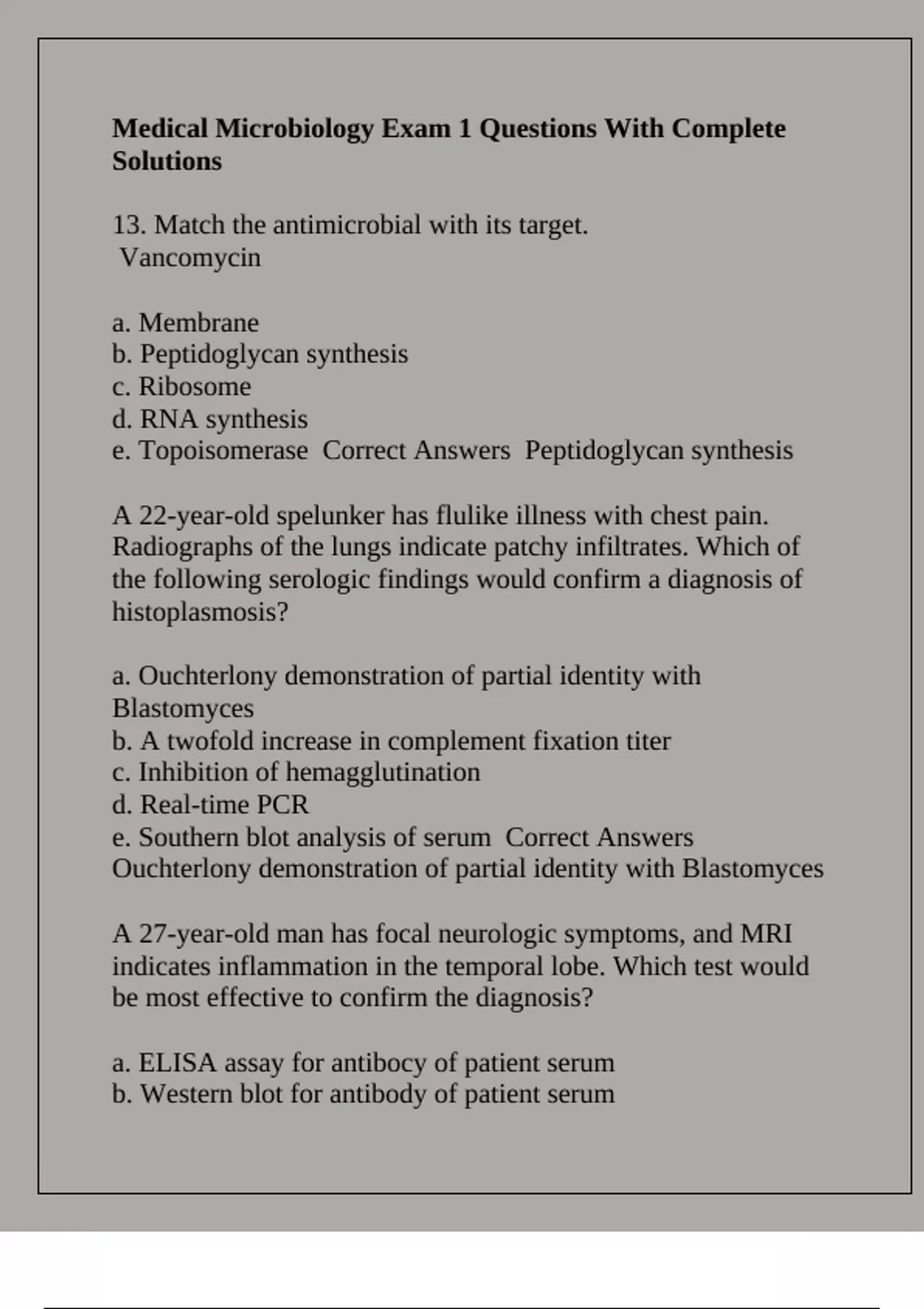 Medical Microbiology Exam 1 Questions With Complete Solutions - Medical ...