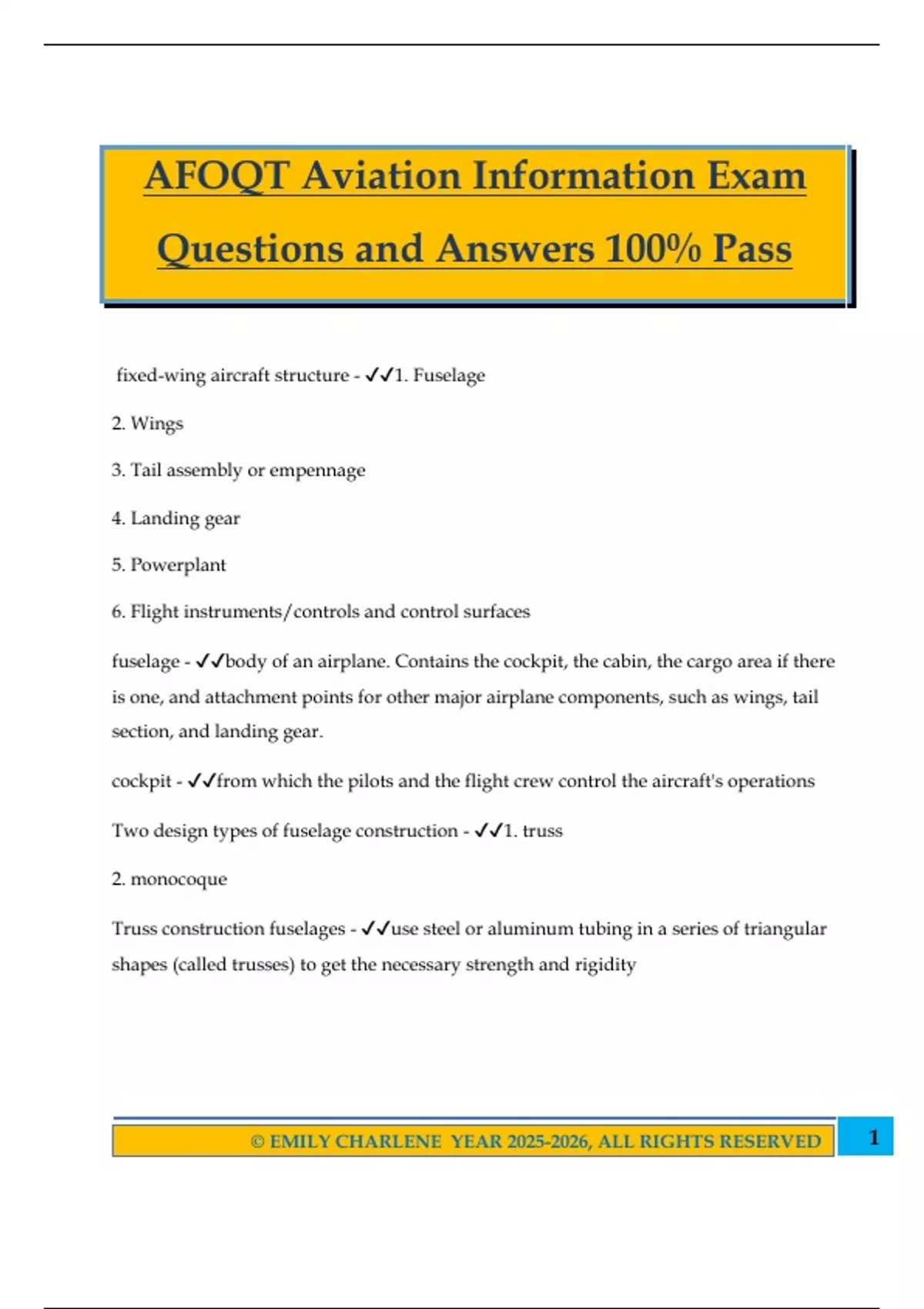 Afoqt Aviation Information Exam Questions And Answers 100 Pass Afoqt Stuvia Us