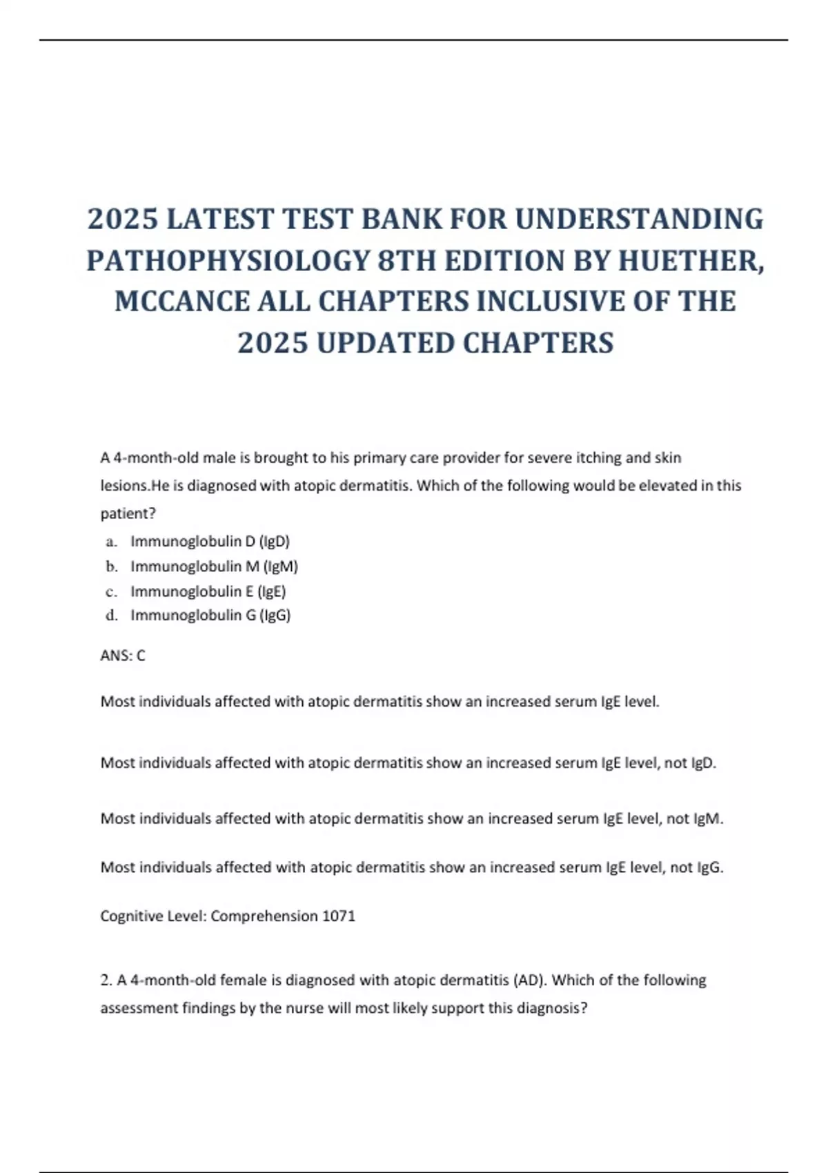 2025 LATEST TEST BANK FOR UNDERSTANDING PATHOPHYSIOLOGY 8TH EDITION BY ...