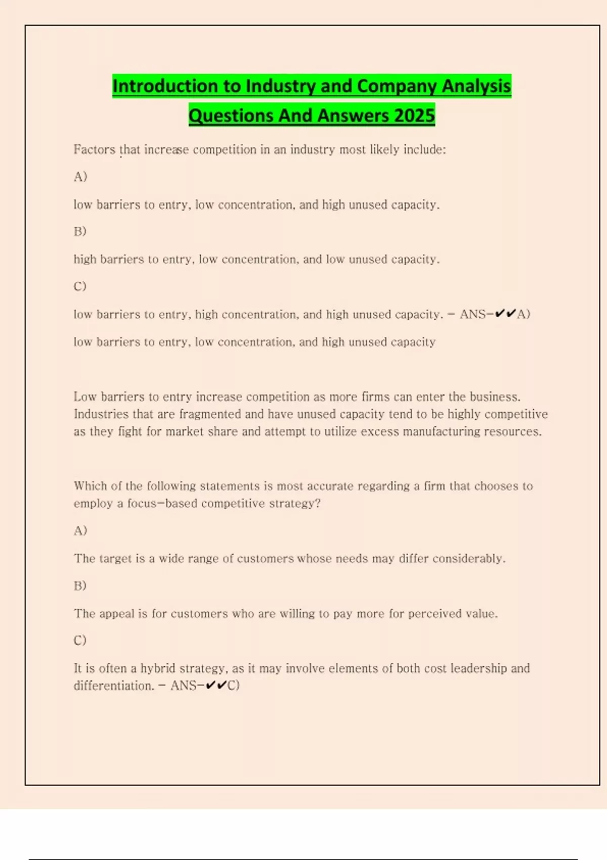 Introduction to Industry and Company Analysis Questions And Answers ...