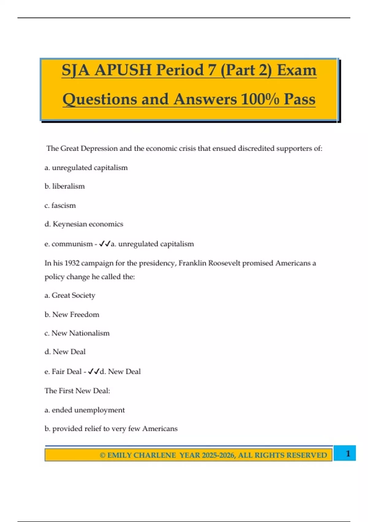 SJA APUSH Period 7 (Part 2) Exam Questions and Answers 100% Pass - SJA ...