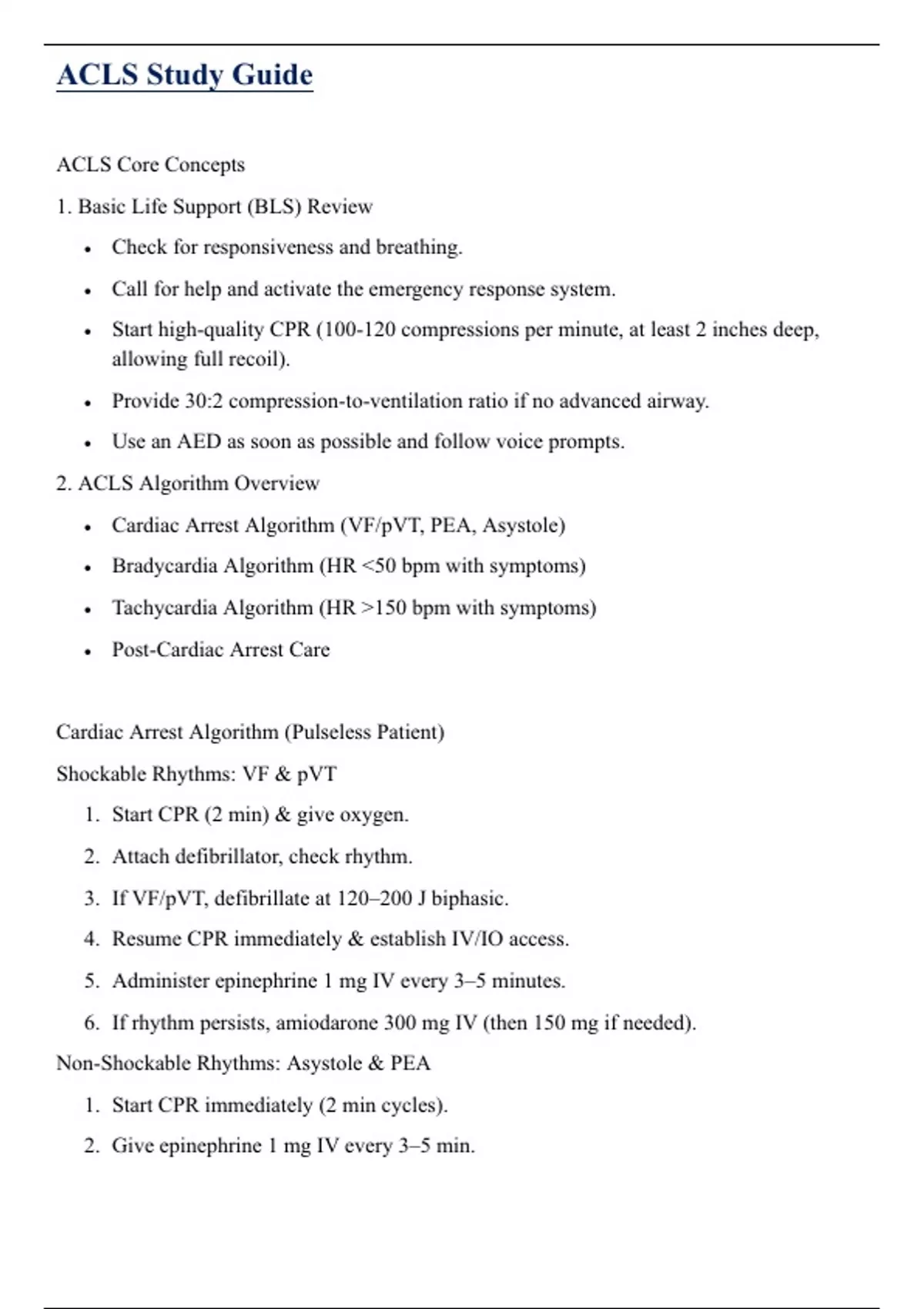 ACLS STUDY GUIDE ( UPDATED 2025 ) COMPLETE QUESTIONS & ANSWERS (SOLVED ...
