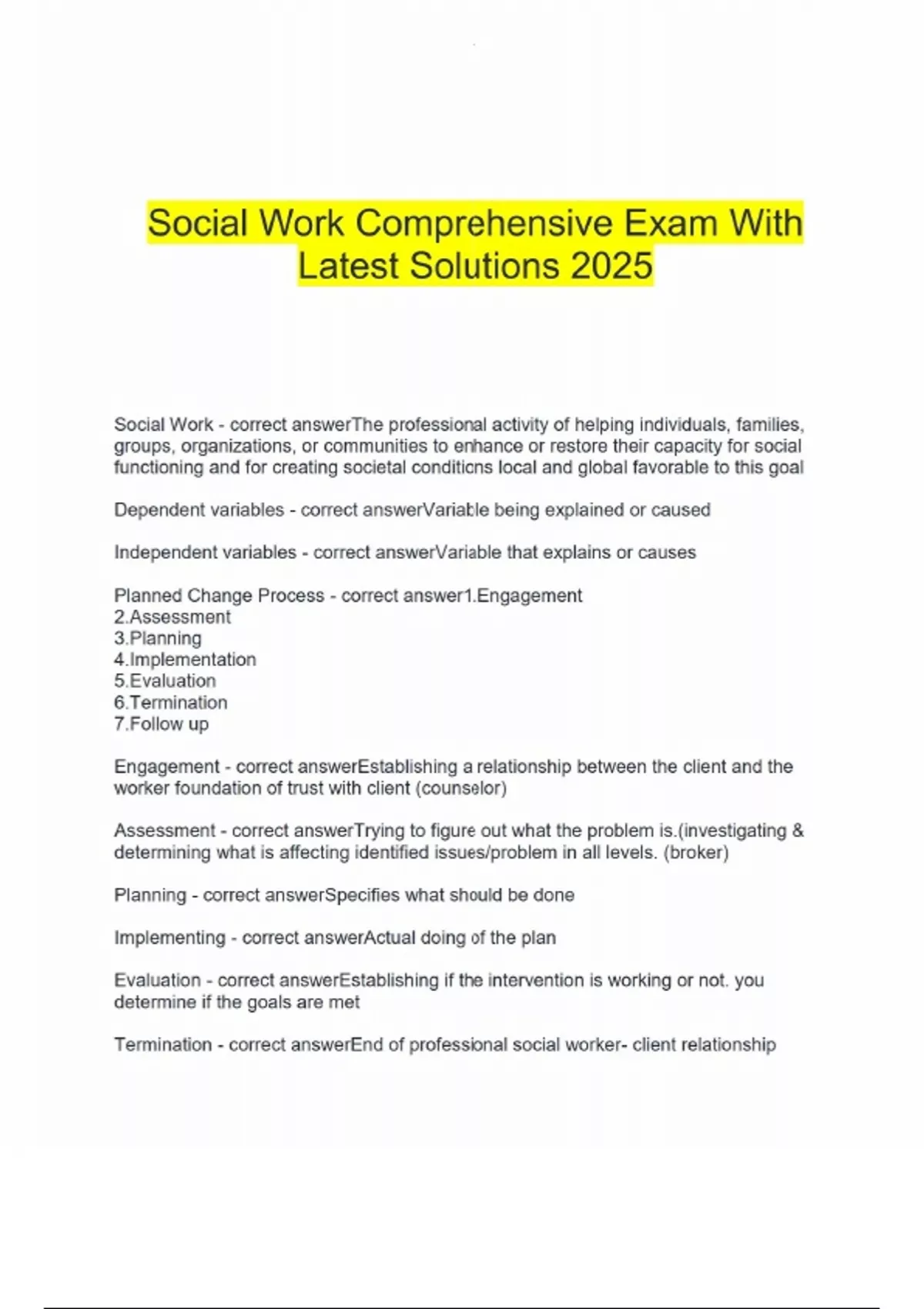 Social Work Comprehensive Exam With Latest Solutions 2025 - Social Work ...