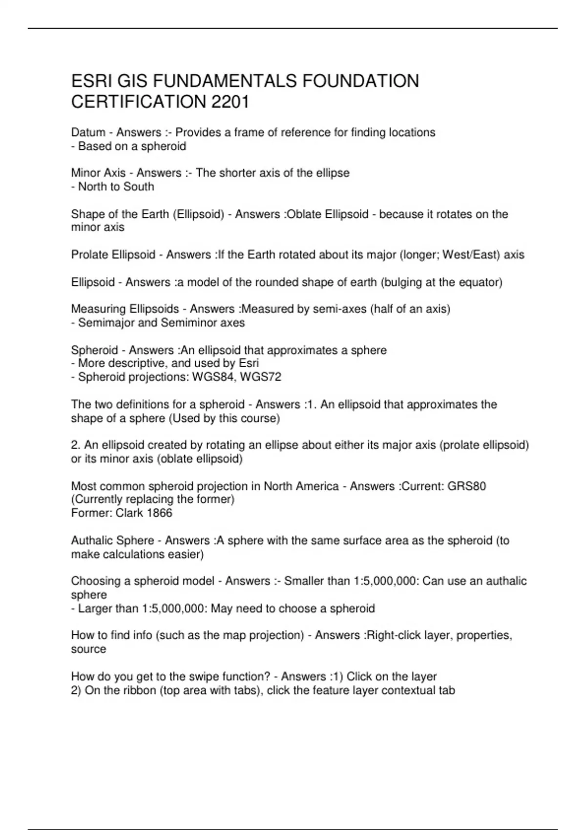 ESRI GIS FUNDAMENTALS FOUNDATION CERTIFICATION 2201 - GIS FUNDAMENTALS ...