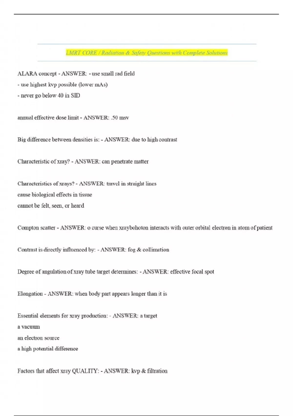 LMRT CORE - Radiation & Safety Questions with Complete Solutions - LMRT ...