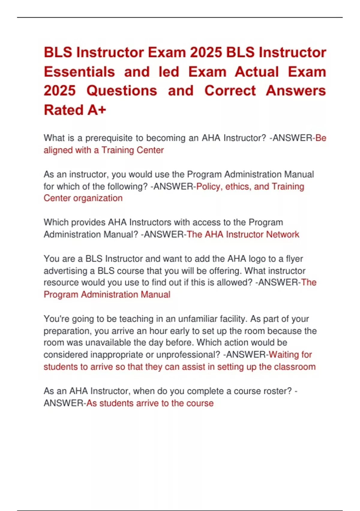 BLS Instructor Exam 2025 BLS Instructor Essentials and led Exam Actual ...