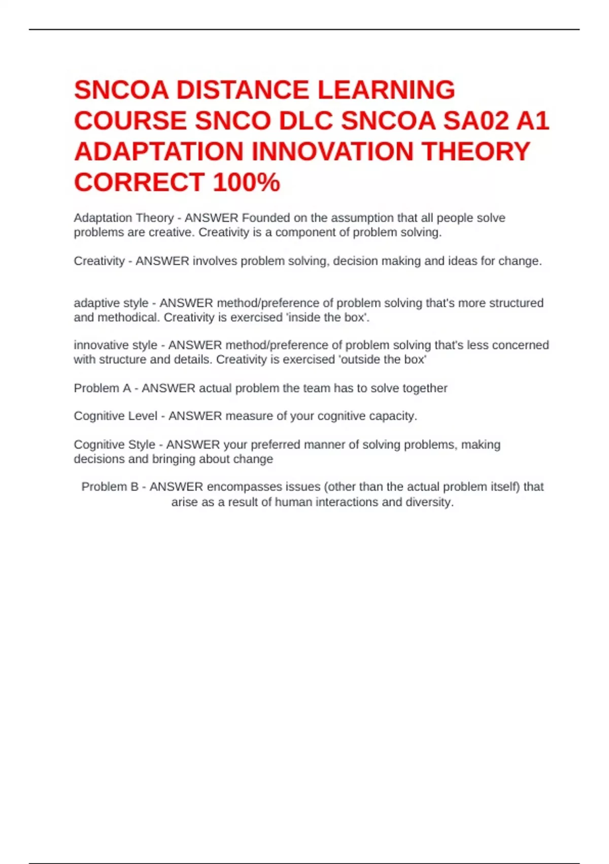 SNCOA DISTANCE LEARNING COURSE SNCO DLC SNCOA SA02 A1 ADAPTATION ...