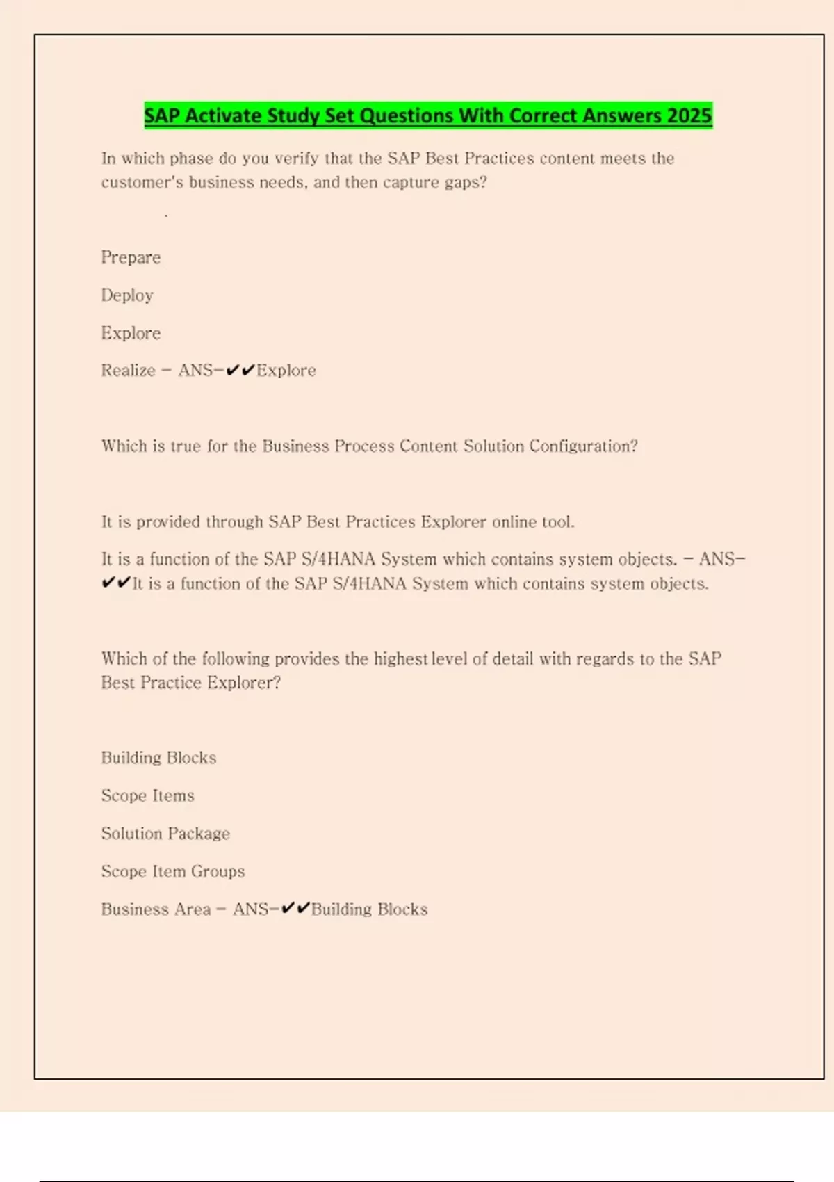 SAP Activate Study Set Questions With Correct Answers 2025 - SAP ...