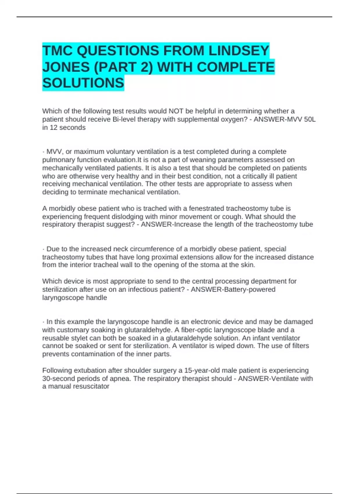 TMC QUESTIONS FROM LINDSEY JONES (PART 2) WITH COMPLETE SOLUTIONS - TMC ...