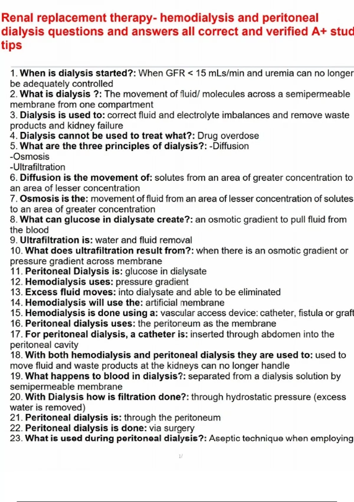 Renal replacement therapy- hemodialysis and peritoneal dialysis ...