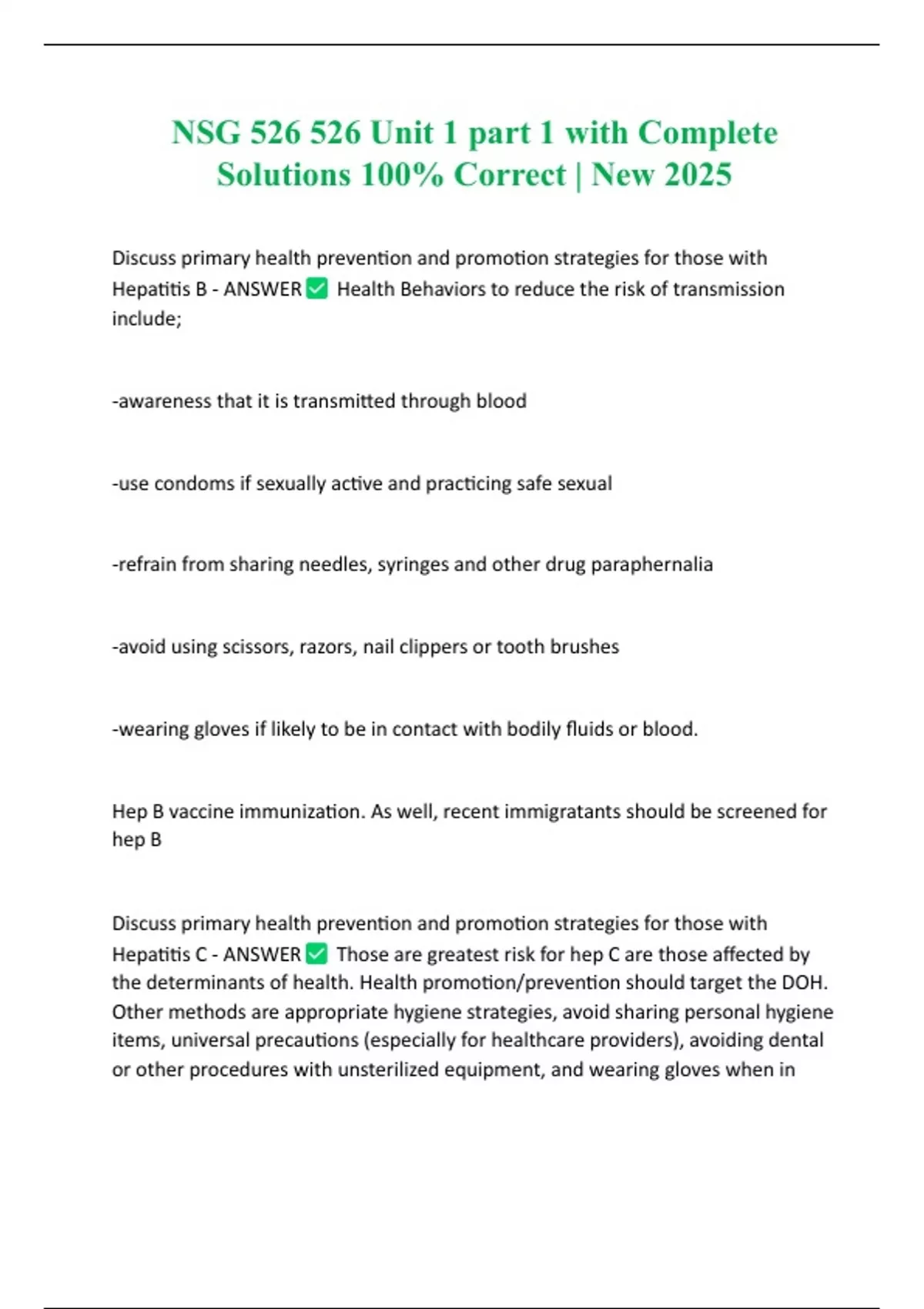 NSG 526 Unit 1 part 1 with Complete Solutions 100% Correct | New 2025 ...