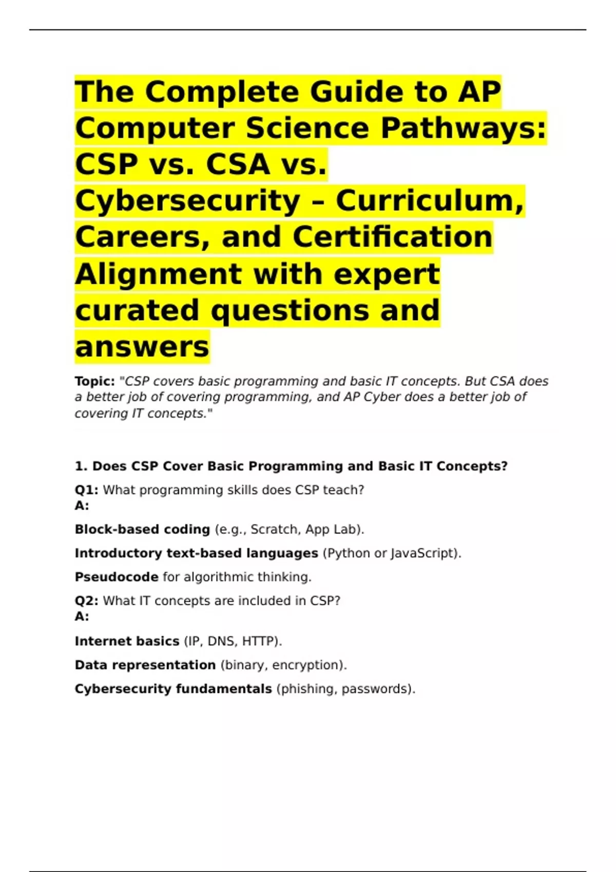 The Complete Guide | AP Computer Science Pathways |CSP vs. CSA vs. Cybersecurity | Curriculum ...