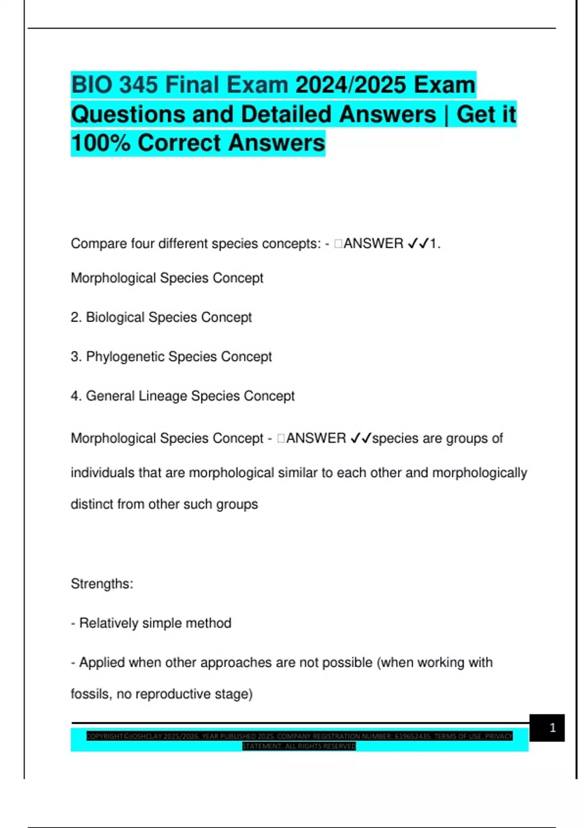 BIO 345 Final Exam 2024/2025 Exam Questions and Detailed Answers | Get it 100% Correct Answers ...