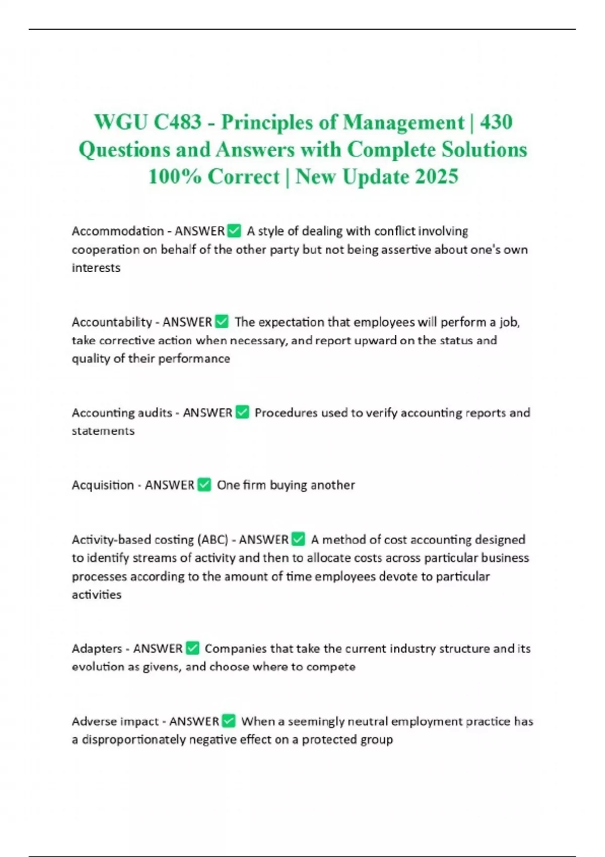 WGU C483 - Principles of Management | 430 Questions and Answers with ...