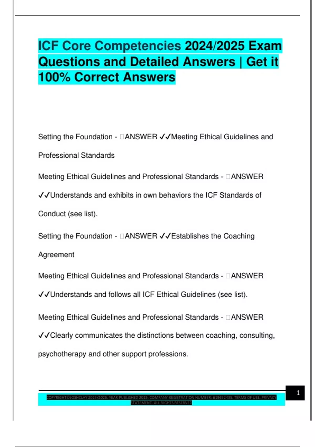 ICF Core Competencies 2024/2025 Exam Questions and Detailed Answers ...