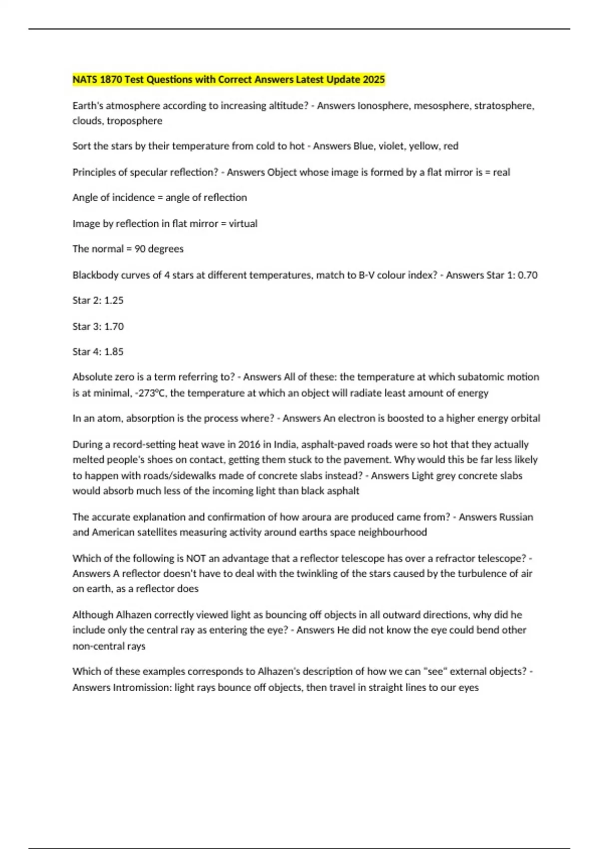 NATS 1870 Test Questions with Correct Answers Latest Update 2025 - NATS ...