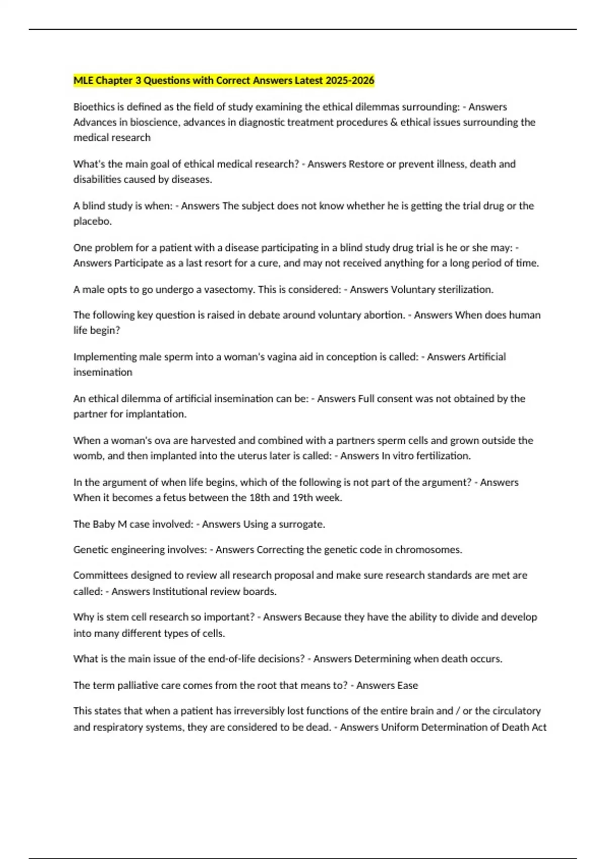 MLE Chapter 3 Questions with Correct Answers Latest - MLE - Stuvia US