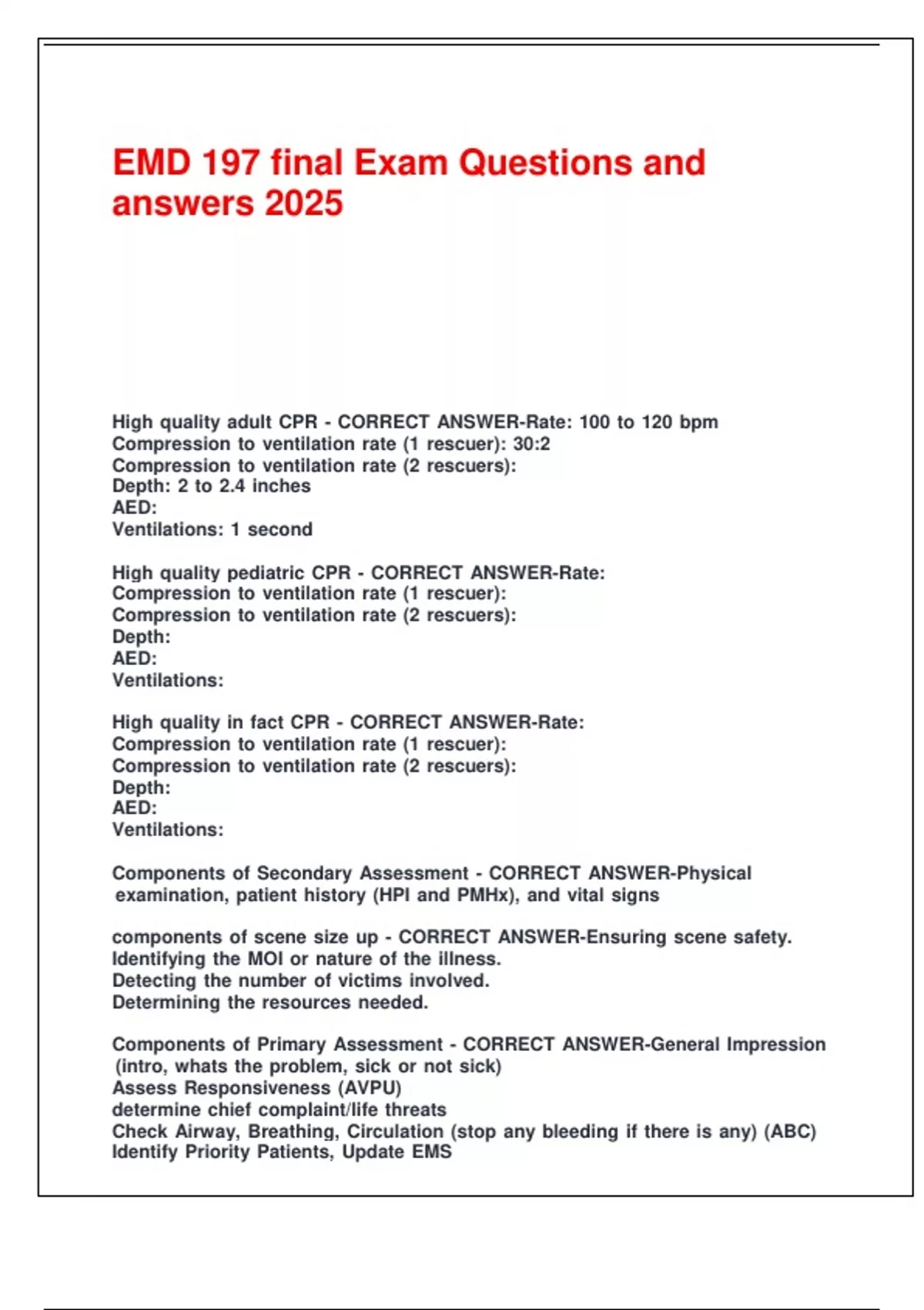 EMD 197 final Exam Questions and answers 2025. - EMD - Stuvia US