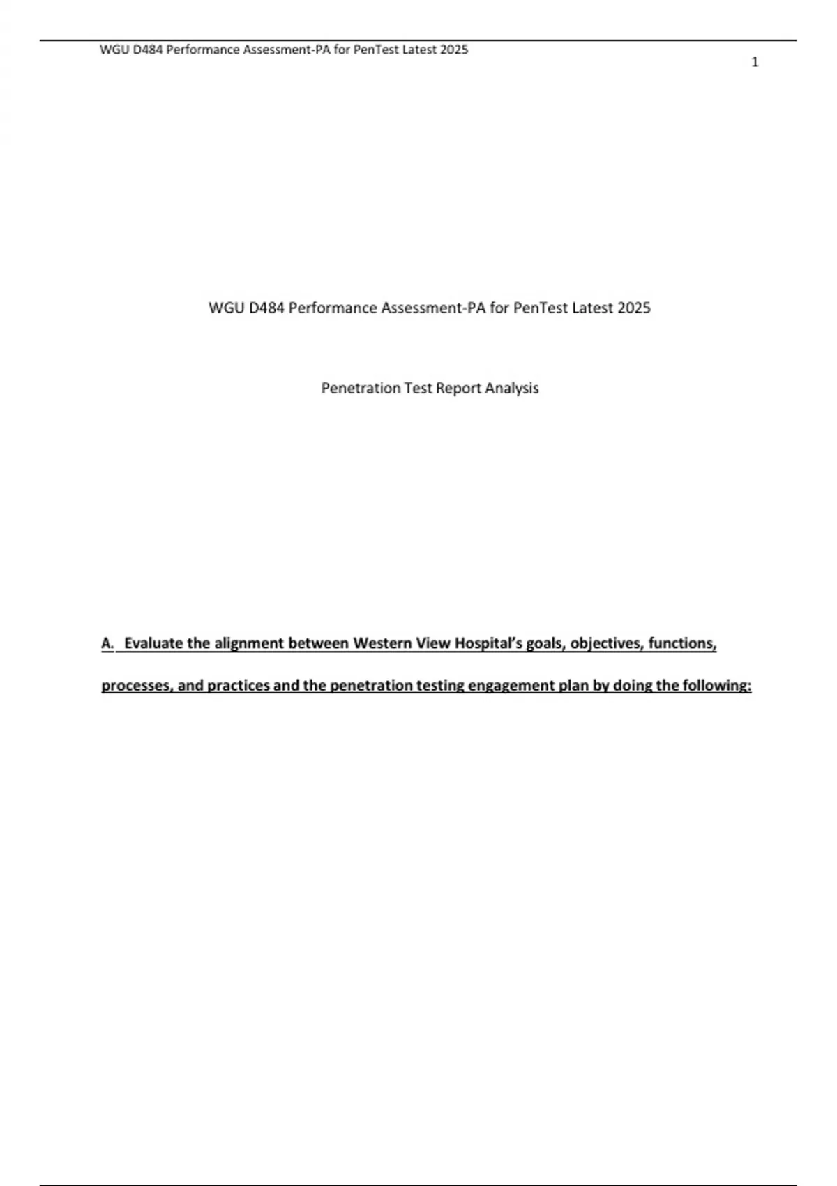 WGU D484 Performance Assessment-PA for Pen Test Latest 2025! ALREADY ...
