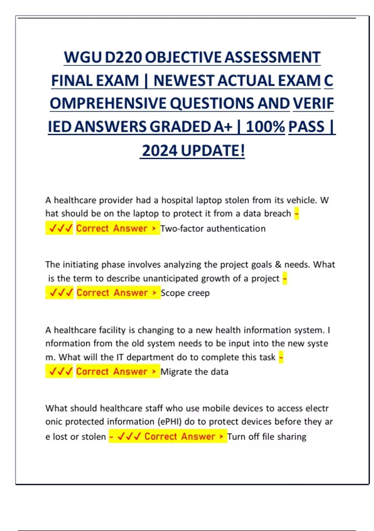 (WGU D098) BUS3120 OBJECTIVE ASSESSMENT FINAL EXAM NEWEST 2025 ACTUAL EXAM COMPLETE 100 ...