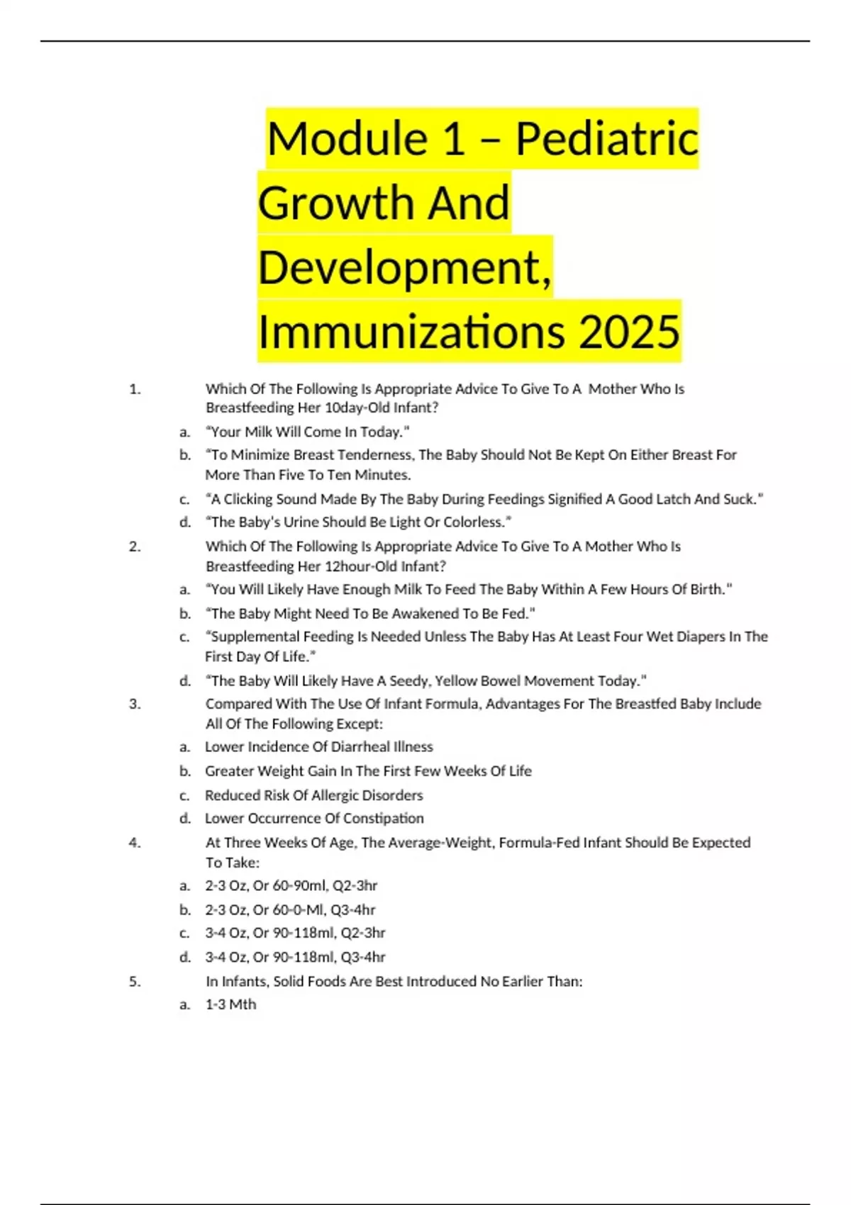 Module 1 – Pediatric Growth And Development, Immunizations 2025 ...