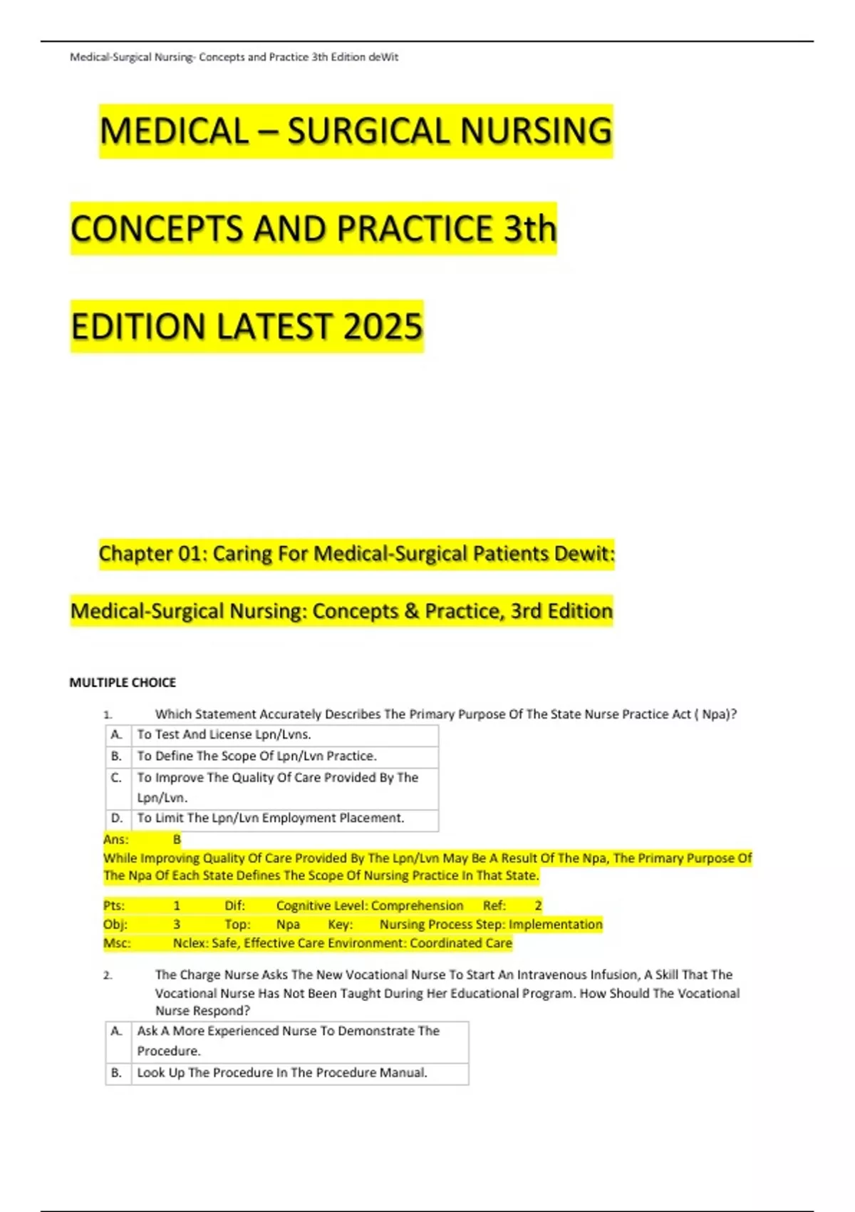 MEDICAL – SURGICAL NURSING CONCEPTS AND PRACTICE 3th EDITION LATEST ...