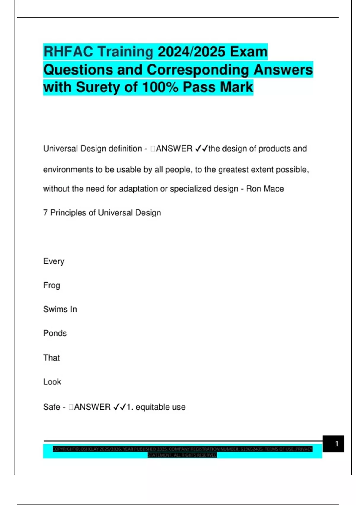 RHFAC Training 2024/2025 Exam Questions and Corresponding Answers with ...