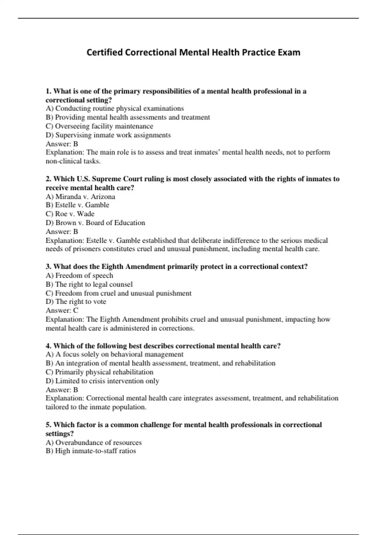 Certified Correctional Mental Health Practice Exam - Computers - Stuvia US