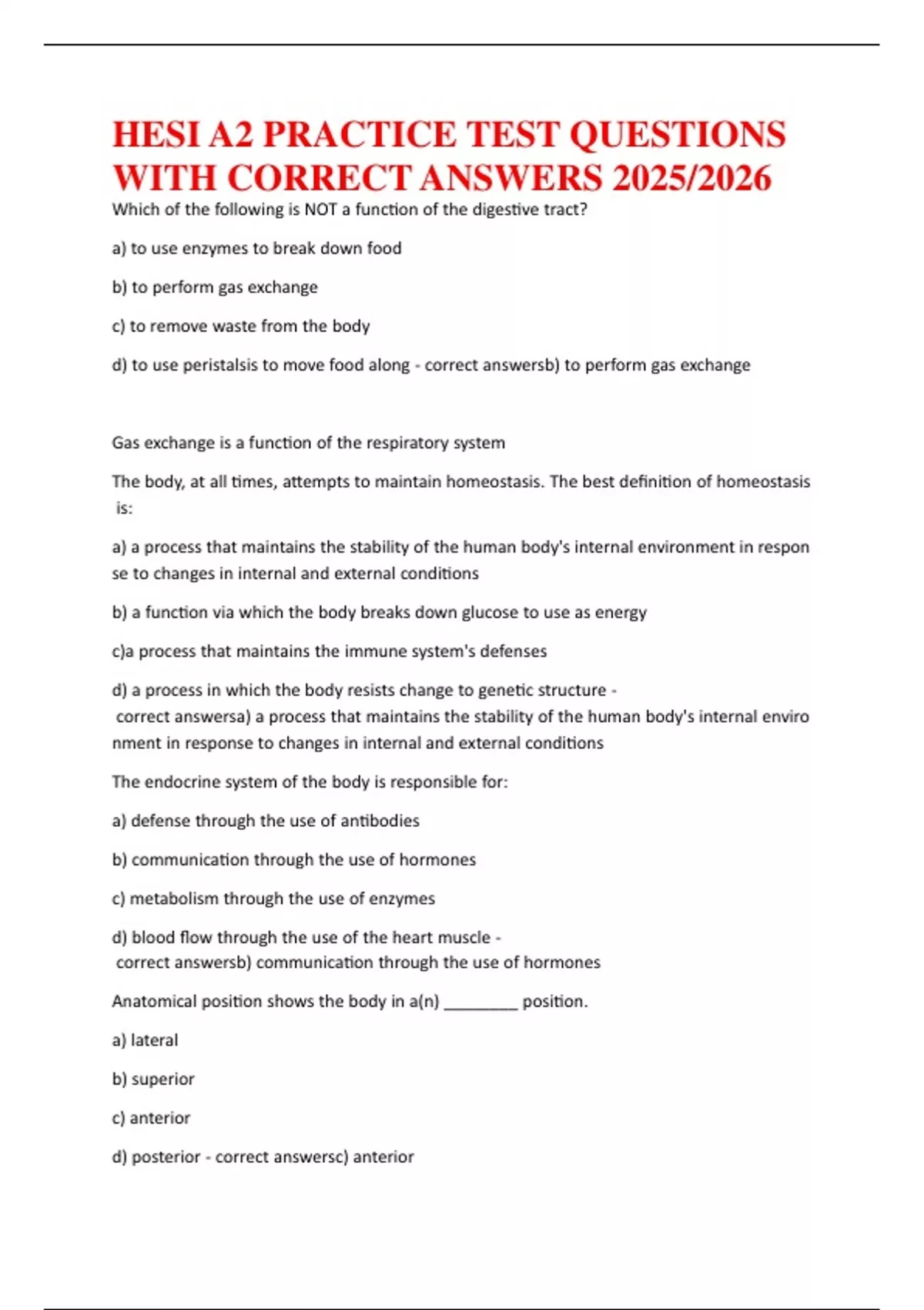 HESI A2 PRACTICE TEST QUESTIONS WITH CORRECT ANSWERS 2025. - HESI A2 ...