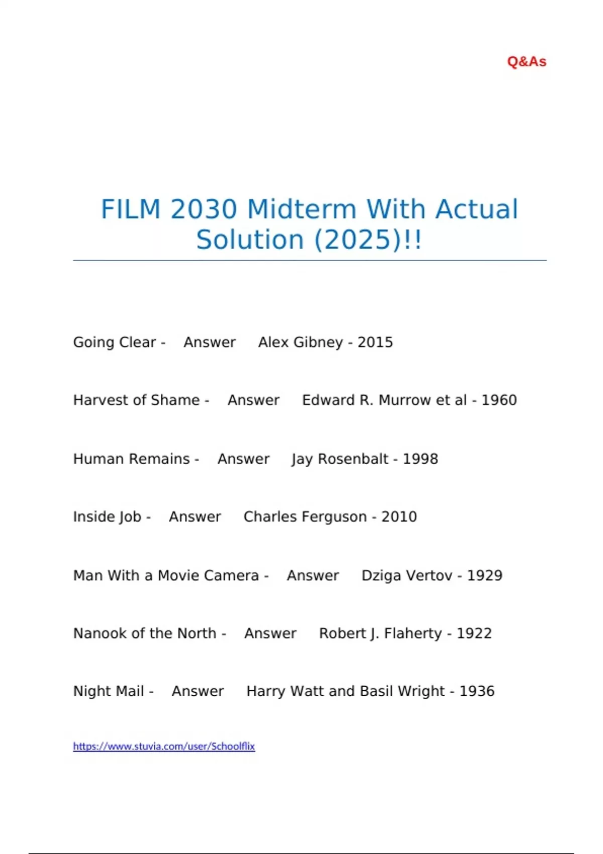 FILM 2030 Midterm With Actual Solution (2025)!! - FILM 2030 - Stuvia US