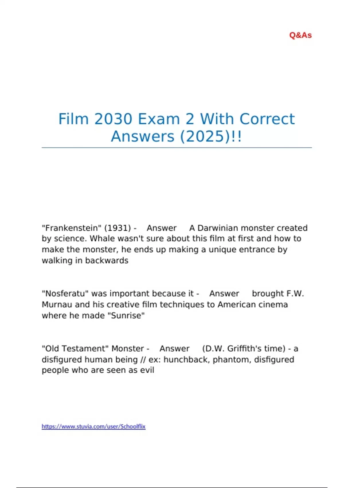 Film 2030 Exam 2 With Correct Answers (2025)!! - FILM 2030 - Stuvia US
