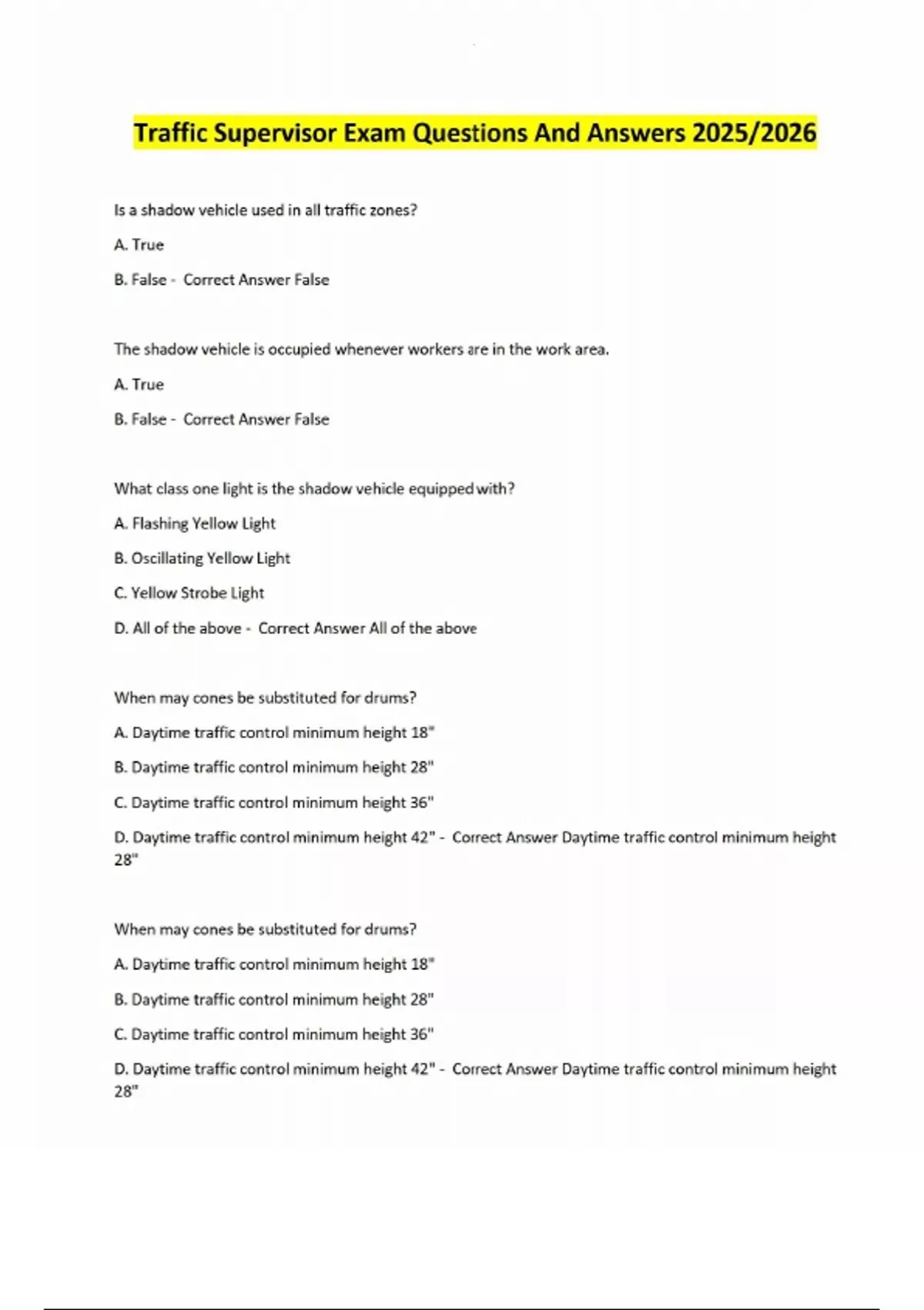 Traffic Supervisor Exam Questions And Answers 2025 2026 Atssa Stuvia Us