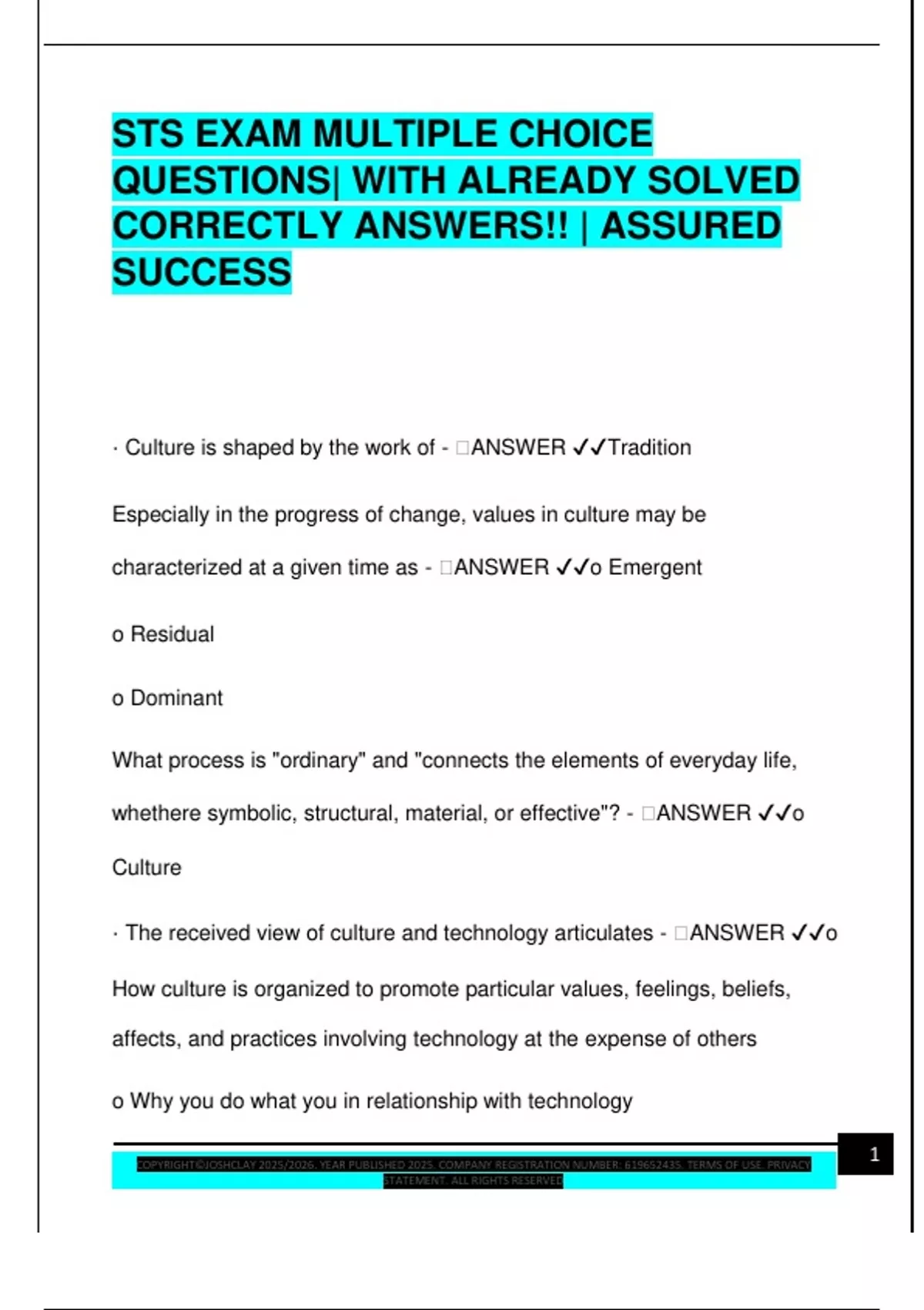 STS EXAM MULTIPLE CHOICE QUESTIONS| WITH ALREADY SOLVED CORRECTLY ...