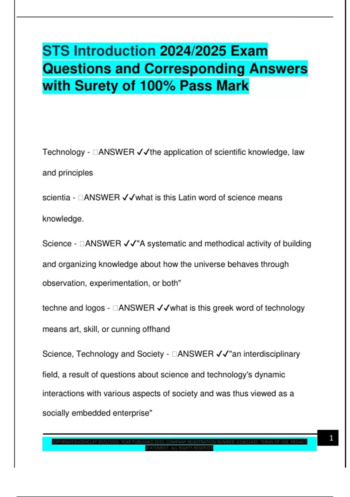 STS Introduction 2024/2025 Exam Questions and Corresponding Answers ...