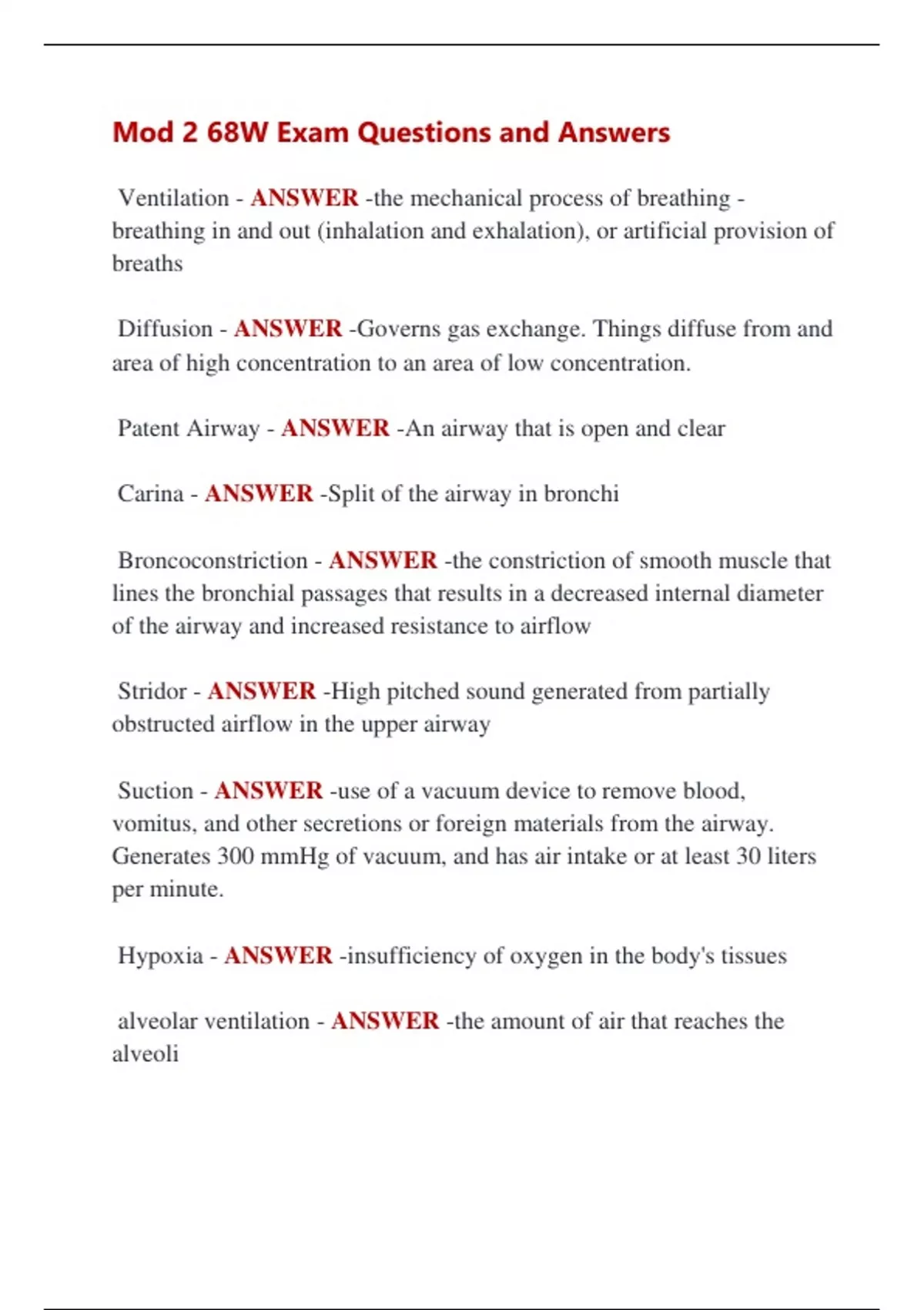 Mod 2 68W Exam Questions and Answers - Mod 2 68W - Stuvia US
