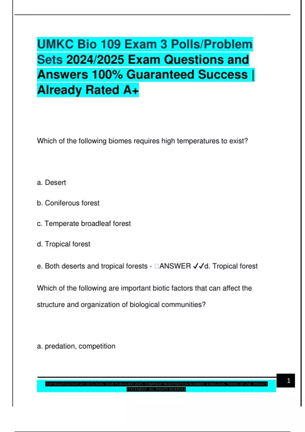 UMKC Bio 109 Exam 3 Polls/Problem Sets 2024/2025 Exam Questions and ...