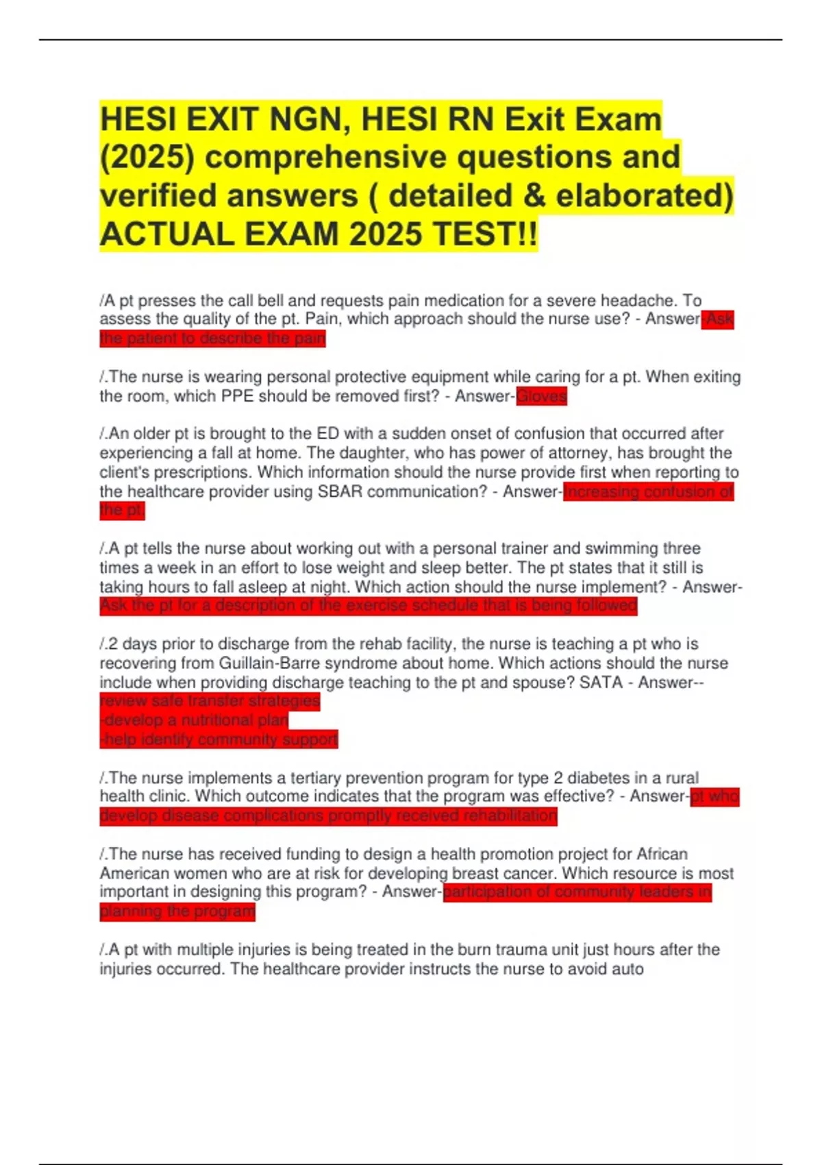 HESI EXIT NGN, HESI RN Exit Exam (2025) comprehensive questions and ...