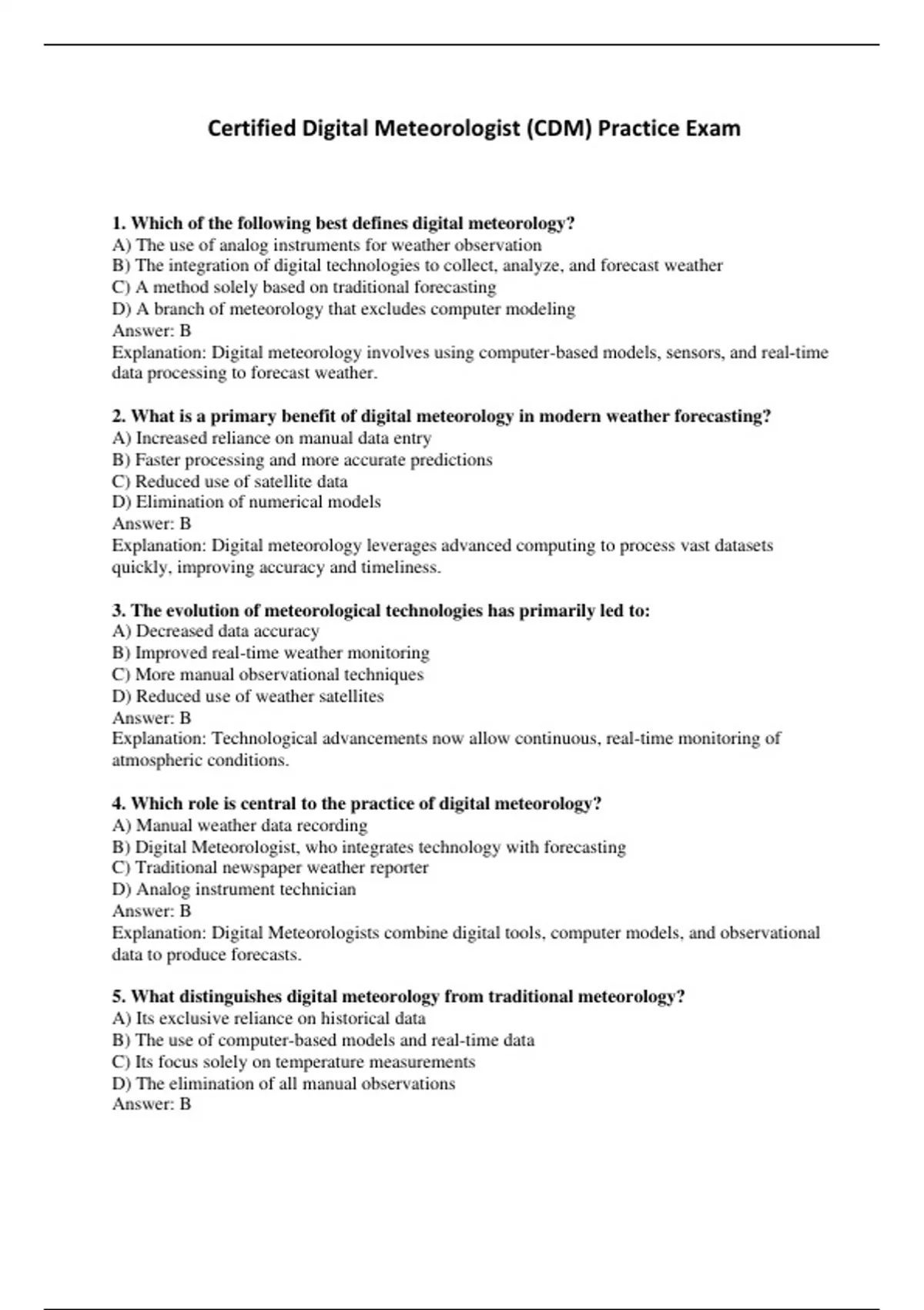 Certified Digital Meteorologist (CDM) Practice Exam - Computers - Stuvia US