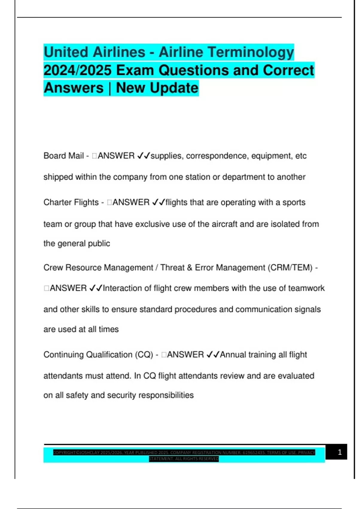 United Airlines - Airline Terminology 2024/2025 Exam Questions and ...