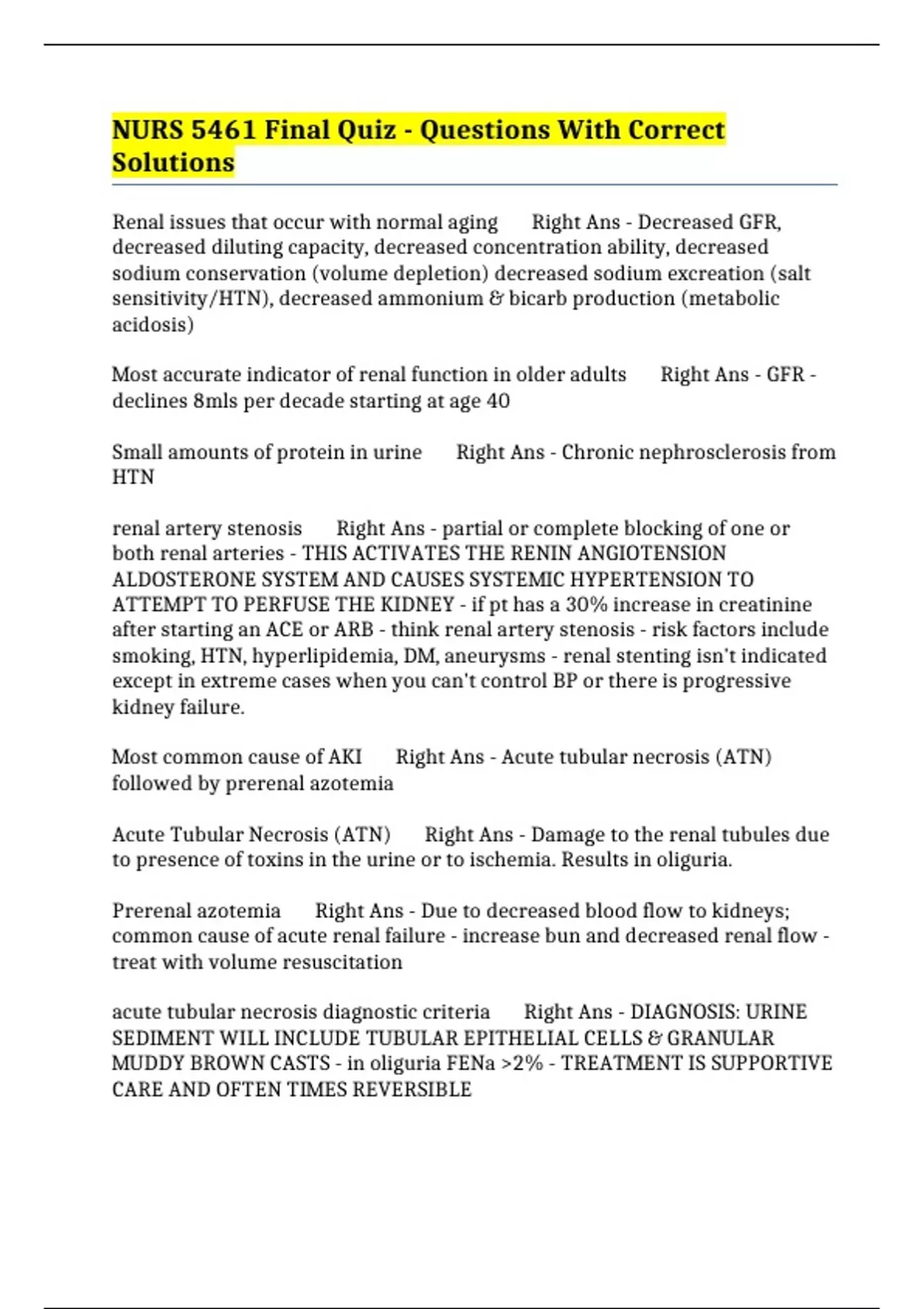 NURS 5461 Final Quiz - Questions With Correct Solutions - NURS 5461 ...