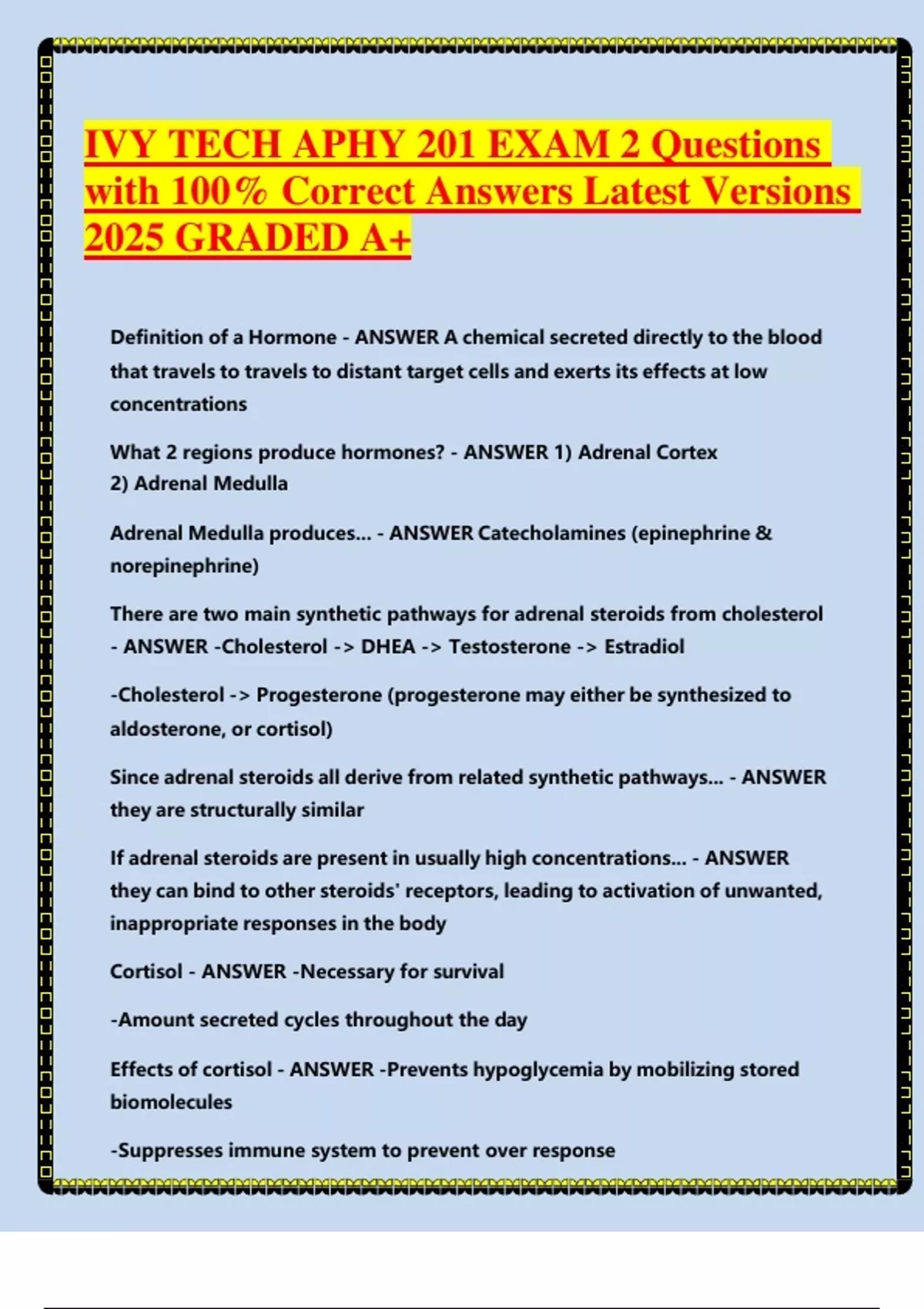 IVY TECH APHY 201 EXAM 2 Questions with 100- Correct Answers Latest ...